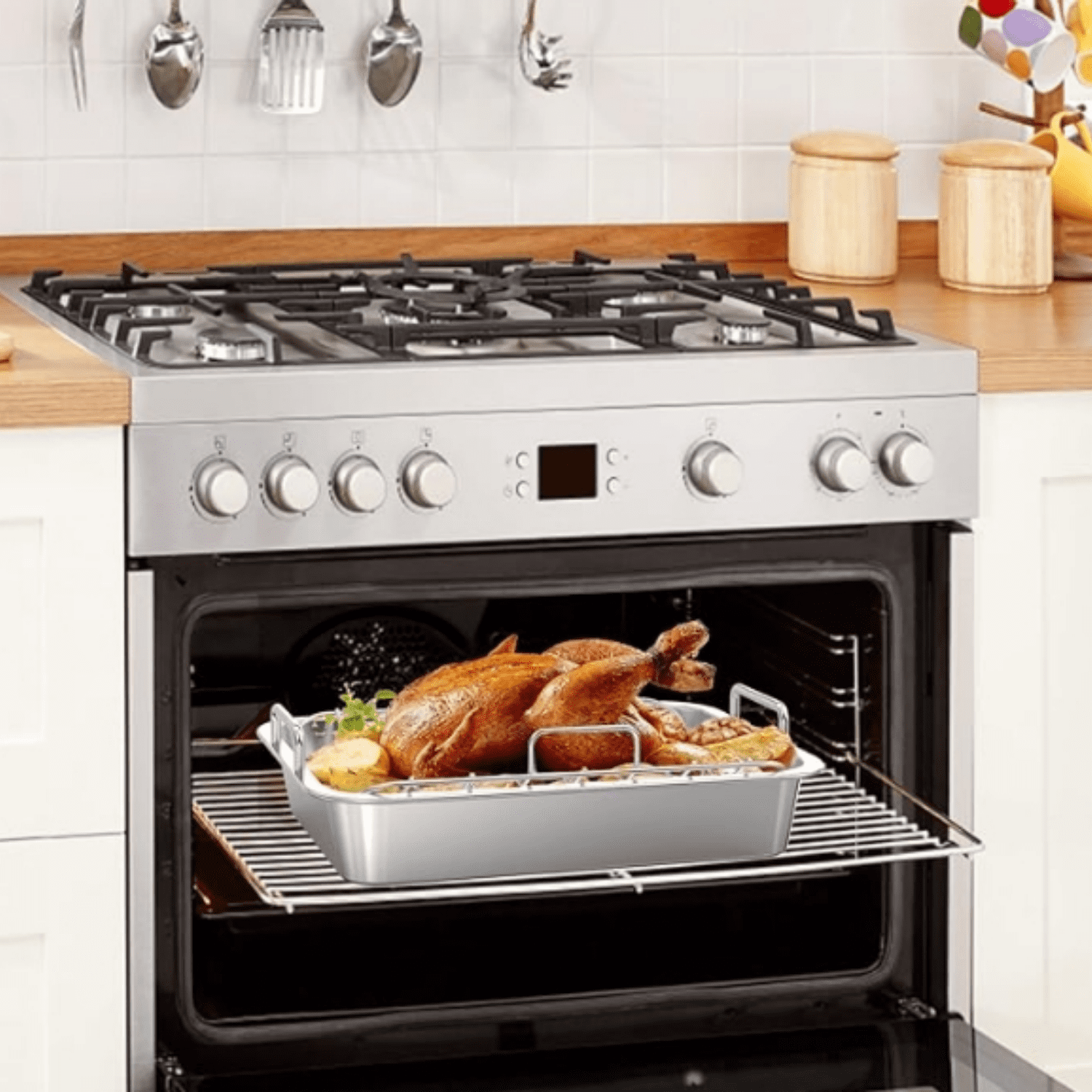 onlyfire Roasting Pan with U-Rack - Stainless Stebecue Bakeware Roaster ...