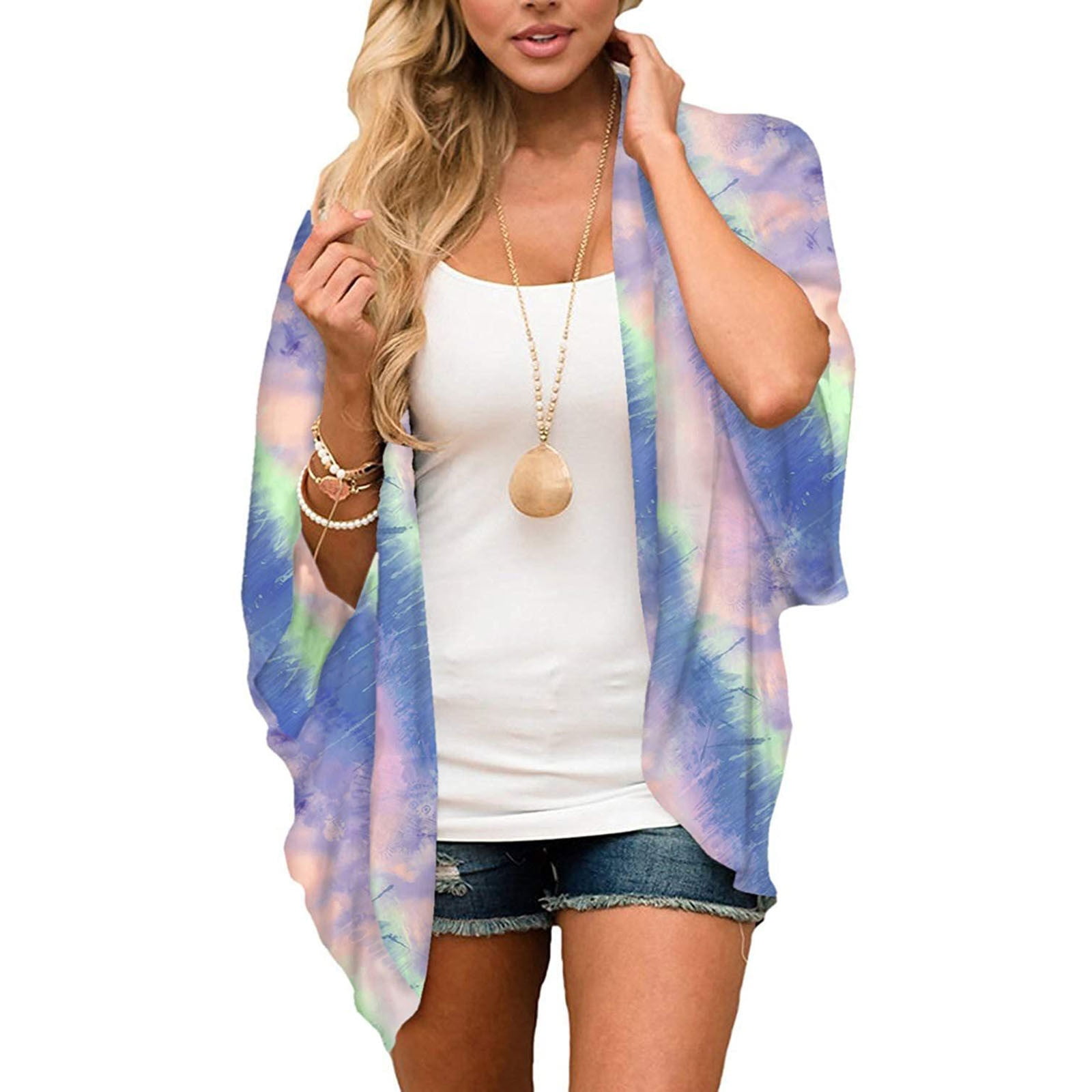 onlyliua Clearance Cardigans Women's 3/4 Sleeve Floral Print Lightweight Kimono Sheer Chiffon ...