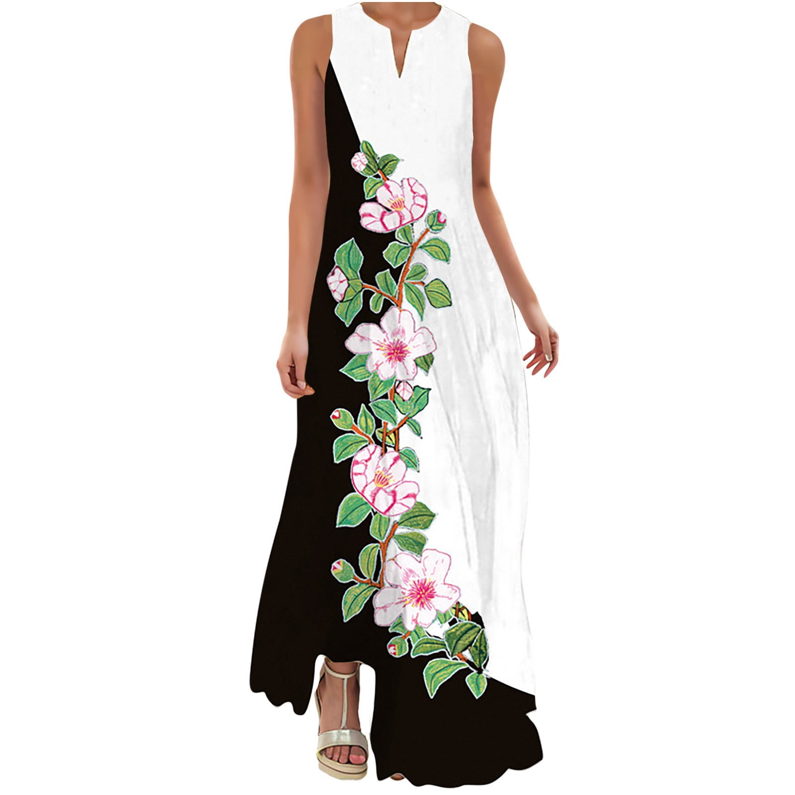 onlyliua Dresses for Women Summer Floral Print V-Neck Long Dress Quick ...