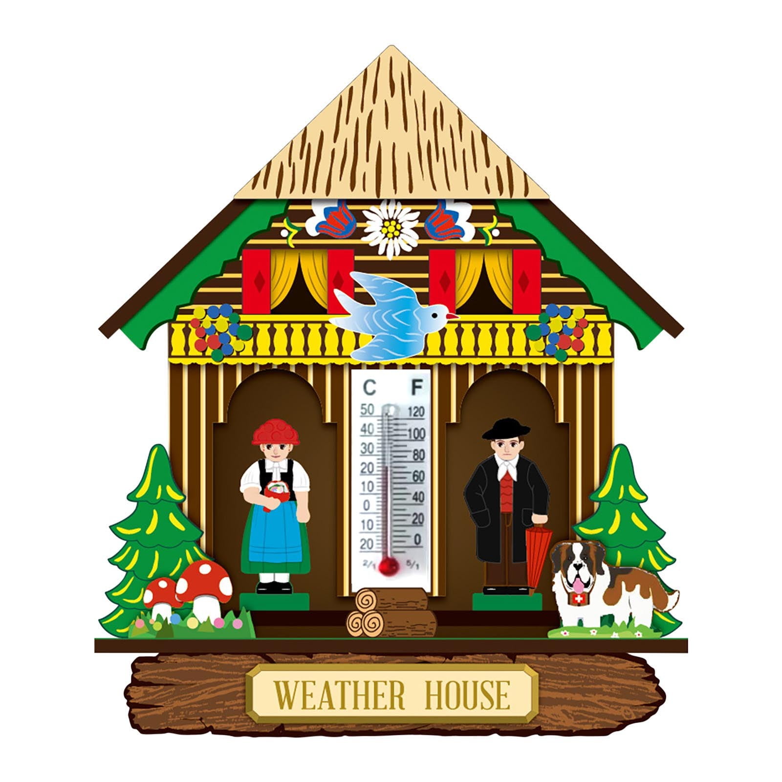 onlyliua Weather House Barometer, European Wooden House Hygrometer ...