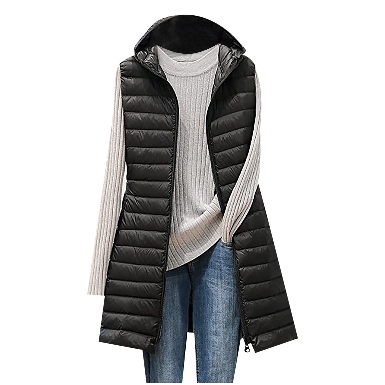 onlyliua Women's Long Puffer Vest Cotton Sleeveless Puffy Jacket with ...