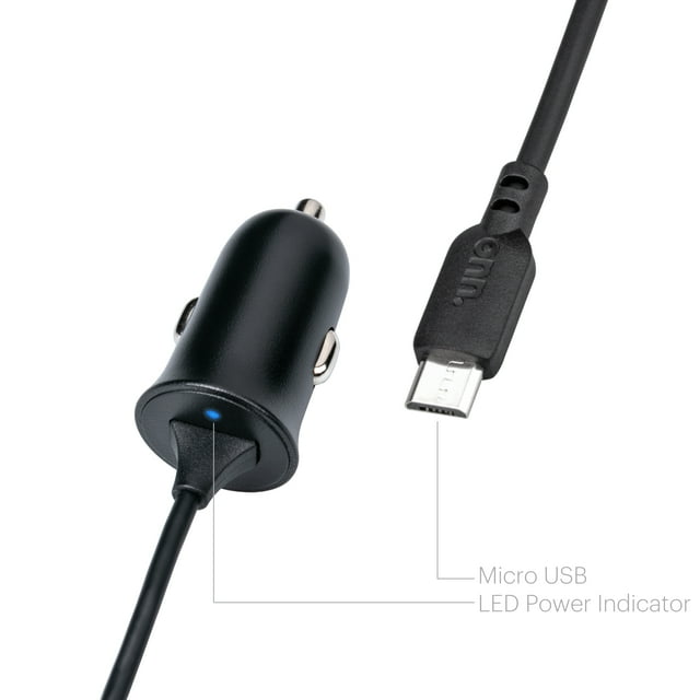 onn. 2.4A Car Charger Built-in Micro-USB Cable, Compatible with Mobile ...