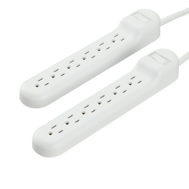 onn. 2.5ft 6 AC Outlets Surge Protector 2pk-White - Walmart.com