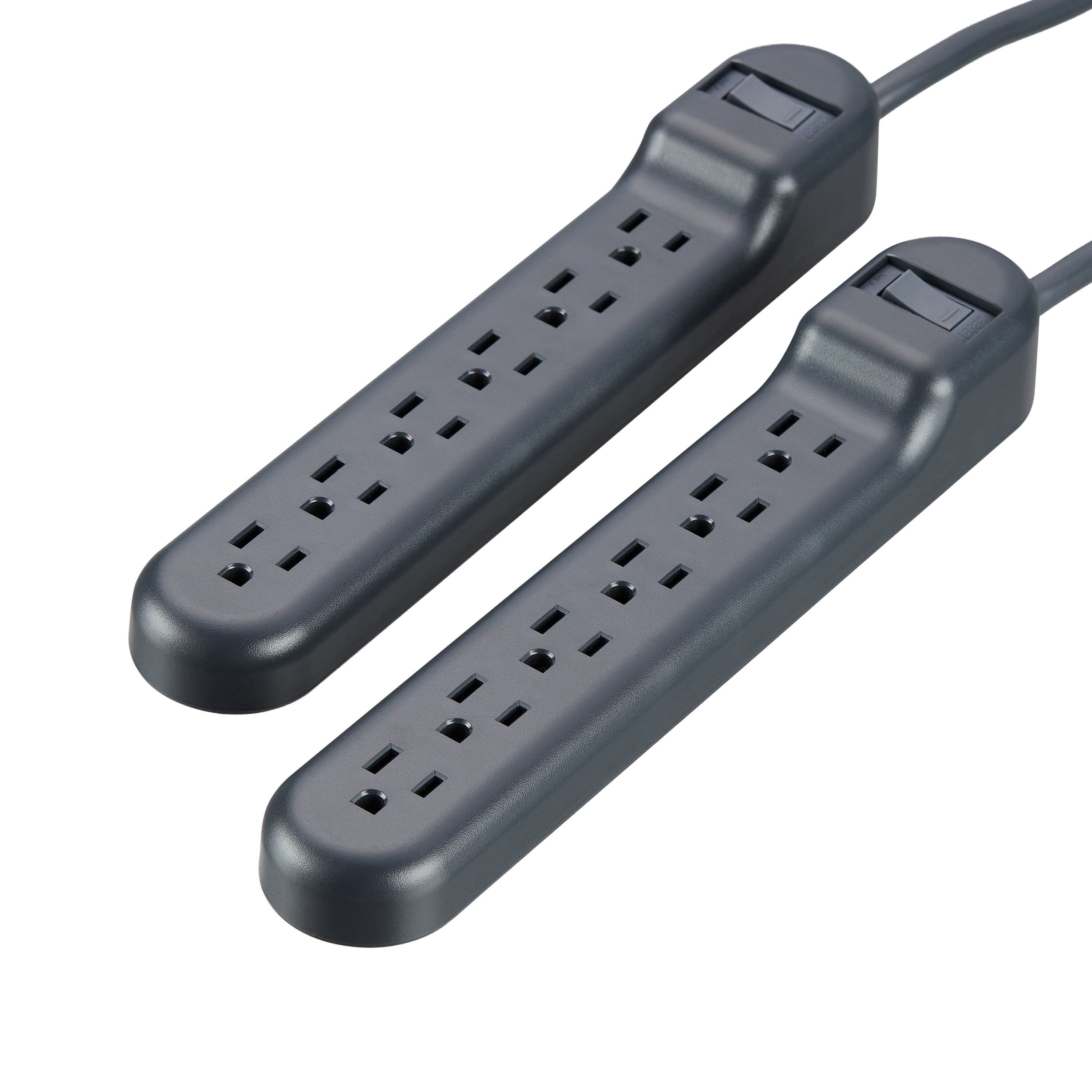onn. 2 Pack 2.5ft 6 AC Outlets Surge Protector with Switch-Grey ...