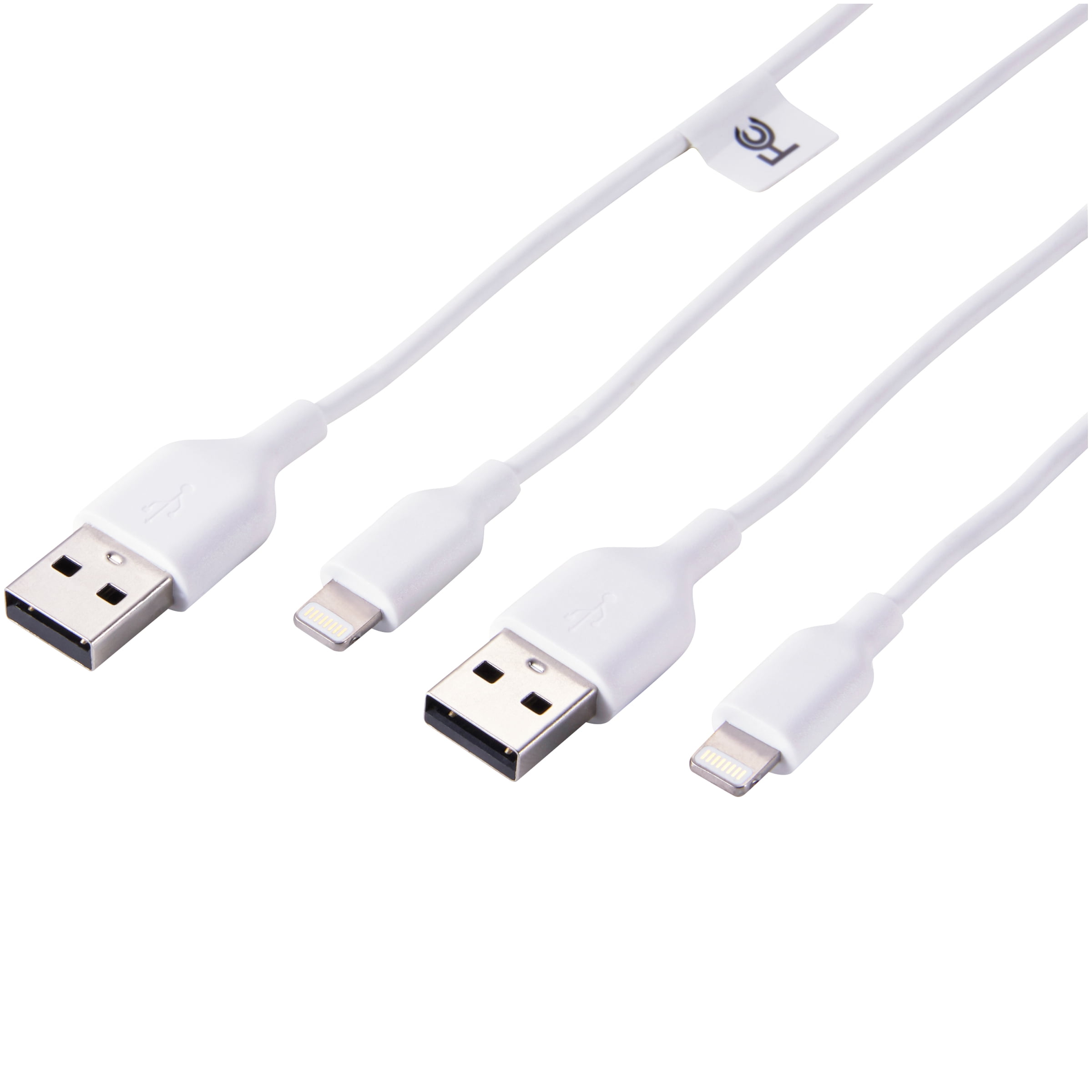 onn. 2-Pack 3 ft. Sync and Charge Cable with Lightning Connector, White ...