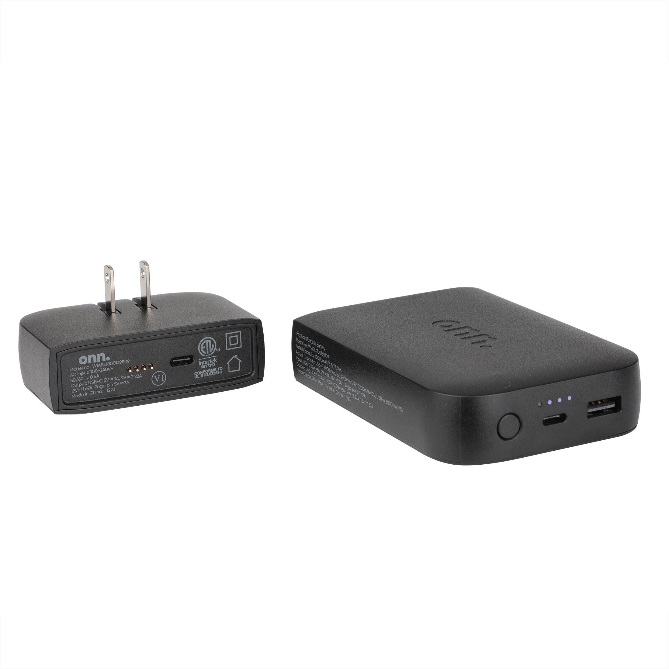 Onn. 2 in 1 Portable Battery Charger with Detachable Adapter Extra Charging Port