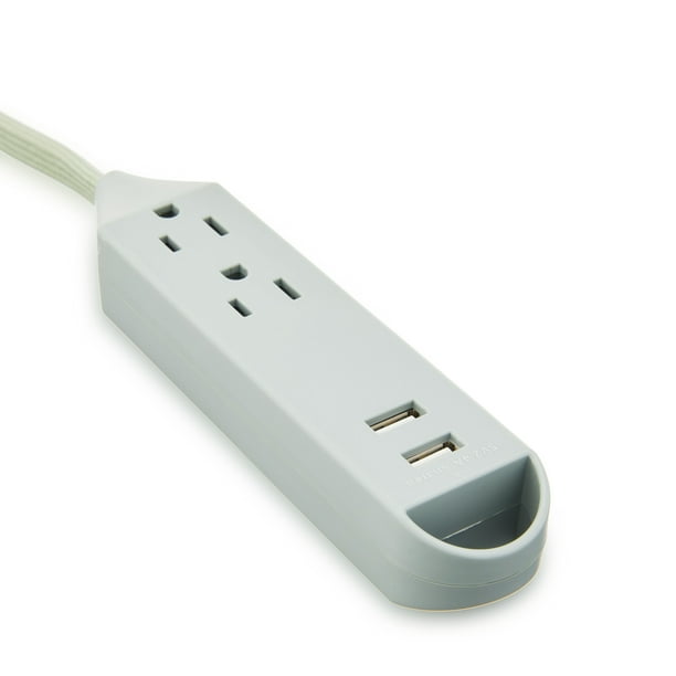 onn. 3-Outlet Surge Protector with 2 USB Ports, Green, 3ft Power Cord ...