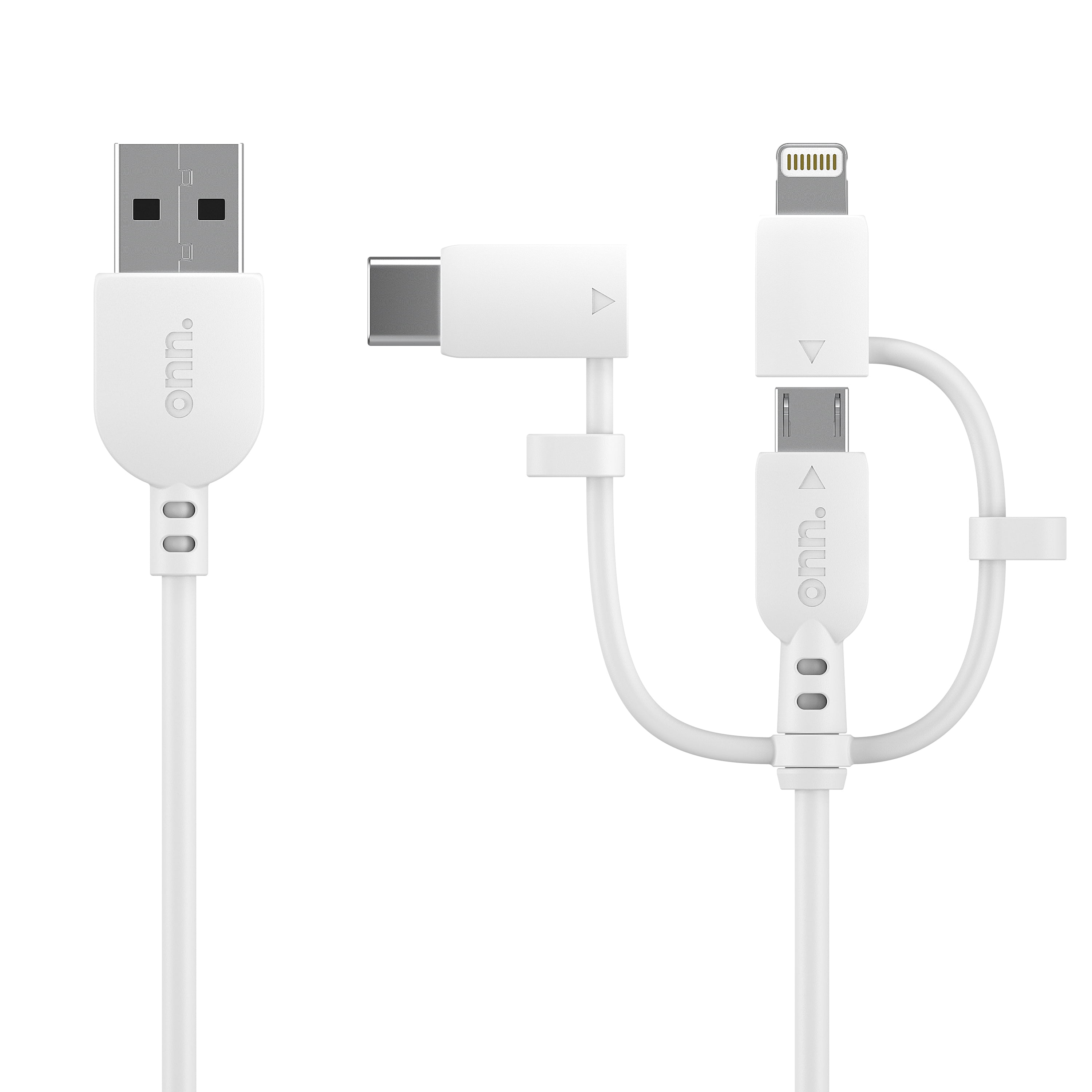 onn. 3 ft Tri-Tip to Lightning Micro USB Cable, White - Walmart.com