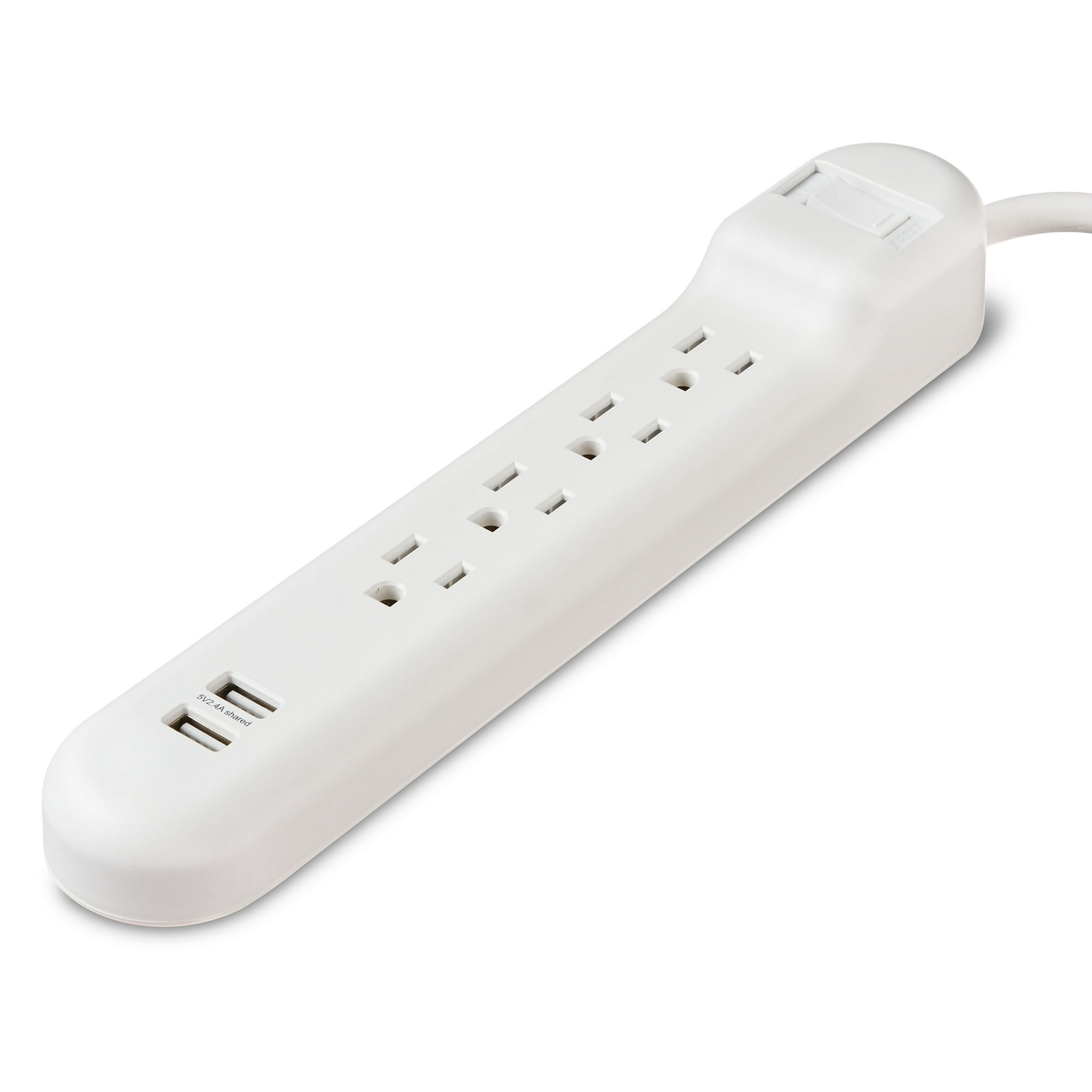 onn. 4-Outlet 2USB Surge Protector White 2.5ft Power Cord - Walmart.com