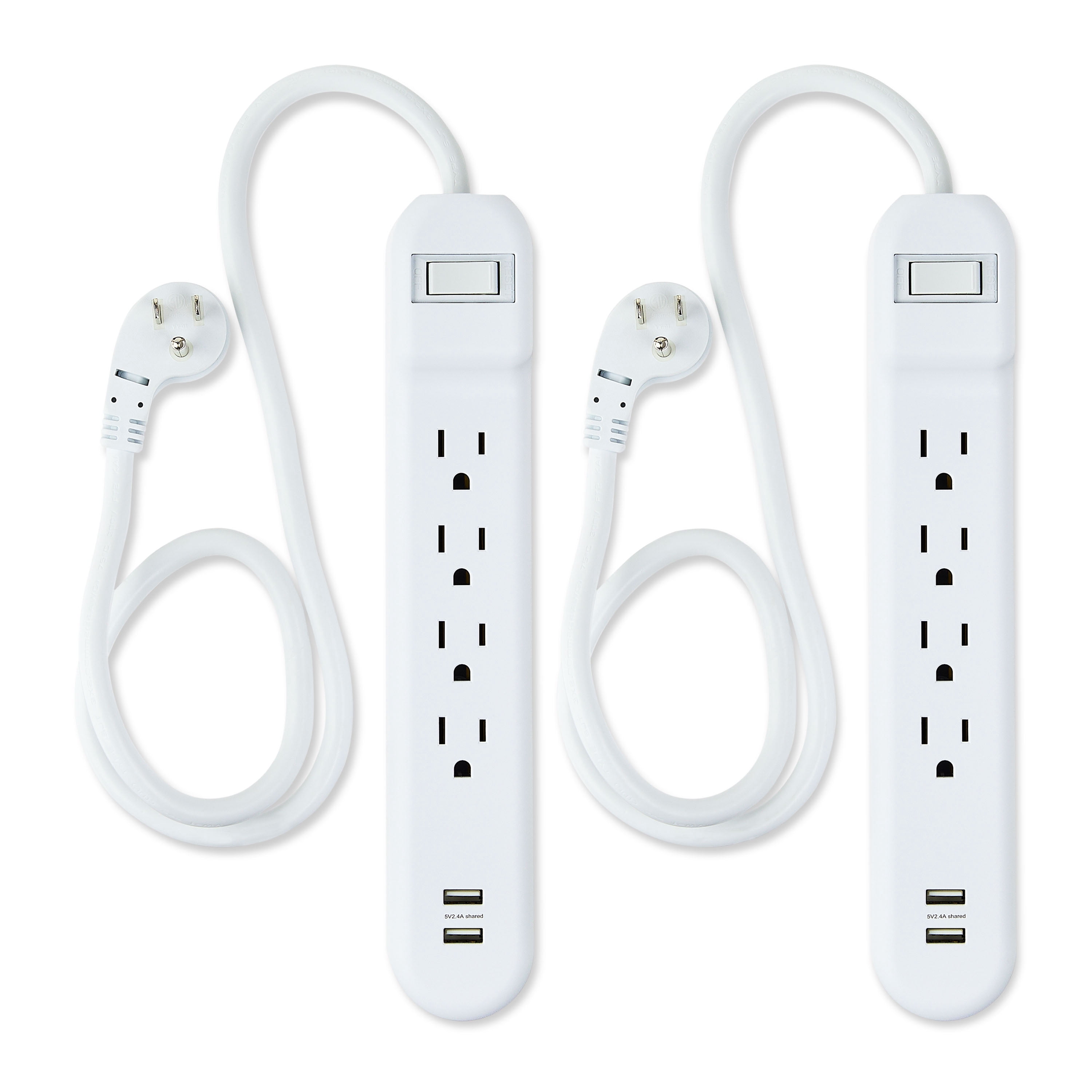 onn. 4-Outlet 2USB Surge Protector White 2.5ft Power Cord - Walmart.com