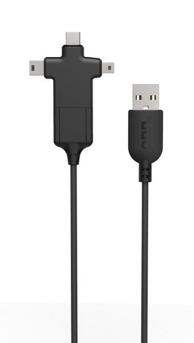 onn. 4-in-1 Power & Sync Cable for Micro USB, Type C, Mini USB, and ...