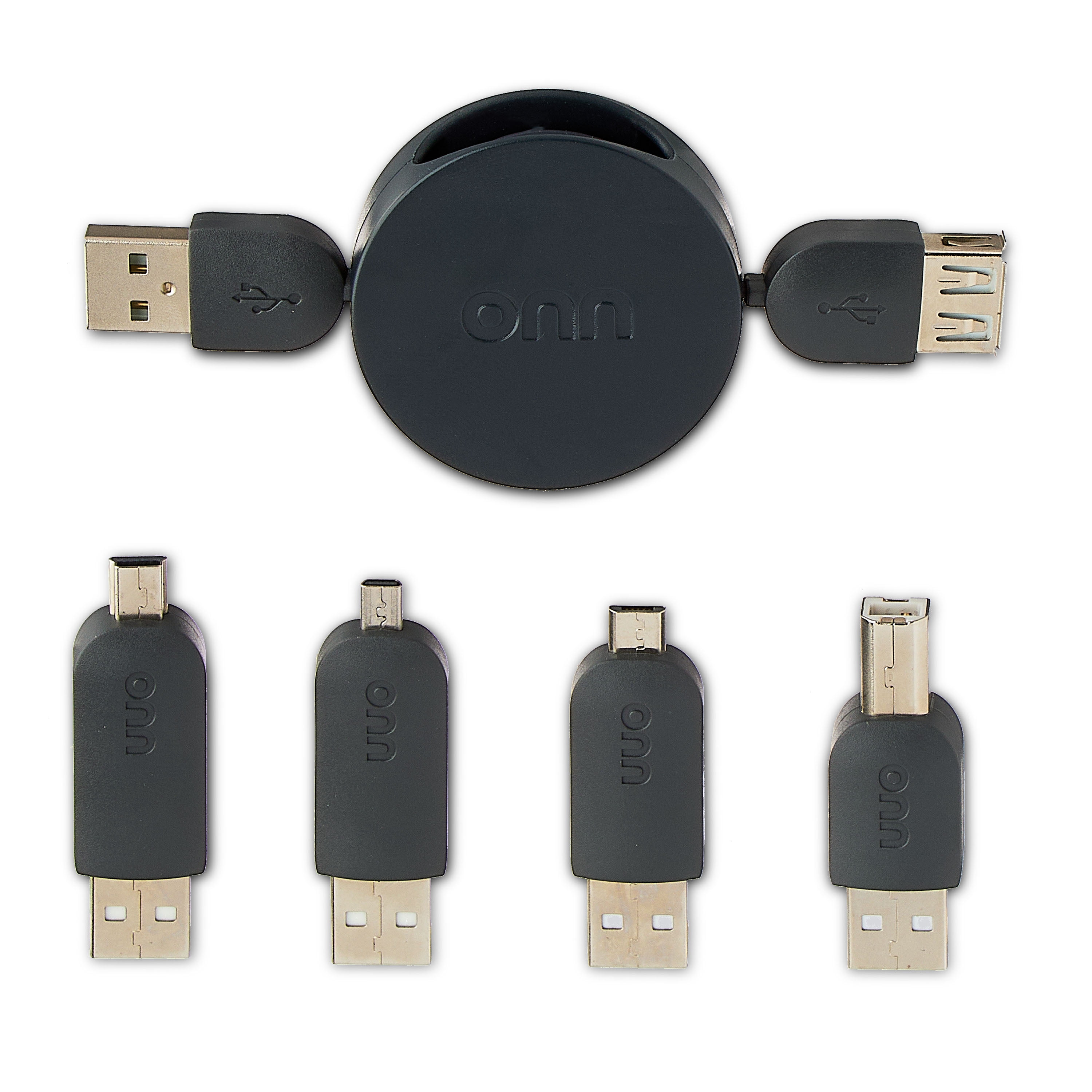 Brandclub - onn 4-in-1 USB Short Retractable Cable Adapter Kit, 3.2 ft ...