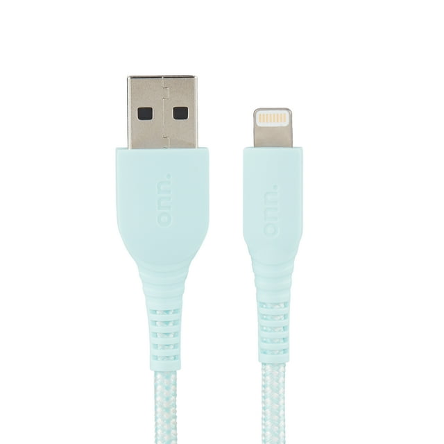 onn. 6' Braided Lightning to USB Cable, Aqua - Walmart.com