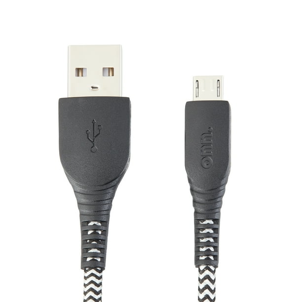 onn. 6' Braided Micro-USB to USB Cable, Black - Walmart Business Supplies