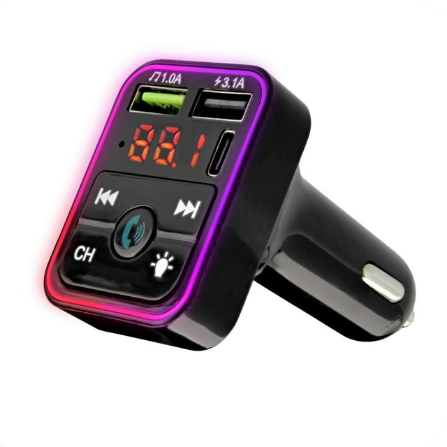 onn. Bluetooth FM Car Charger with LCD Screen, Type C, Wirelessly ...