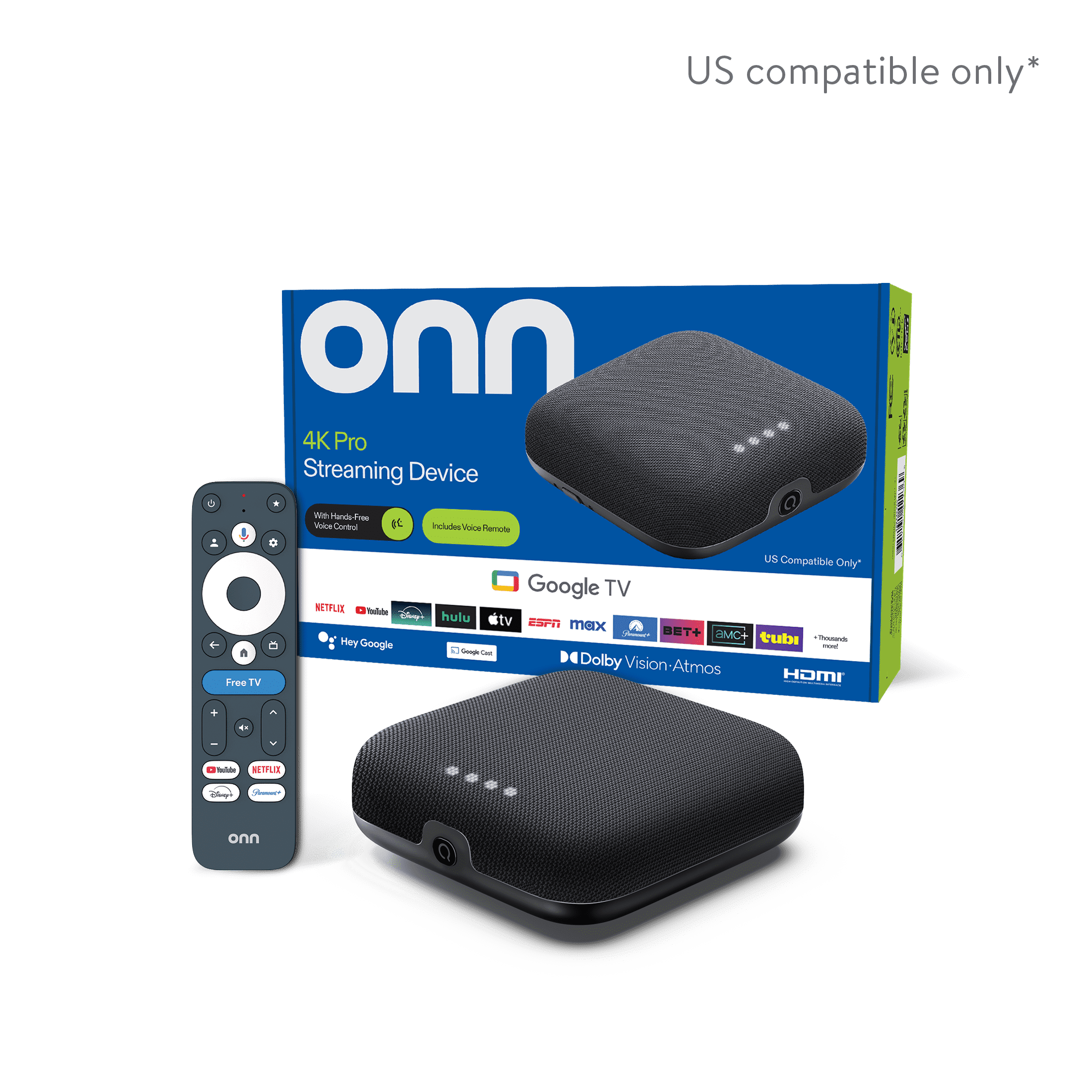 Free Shipping! Onn+ 4K Pro Streaming Device Google TV, Ultra HD, Dolby ...