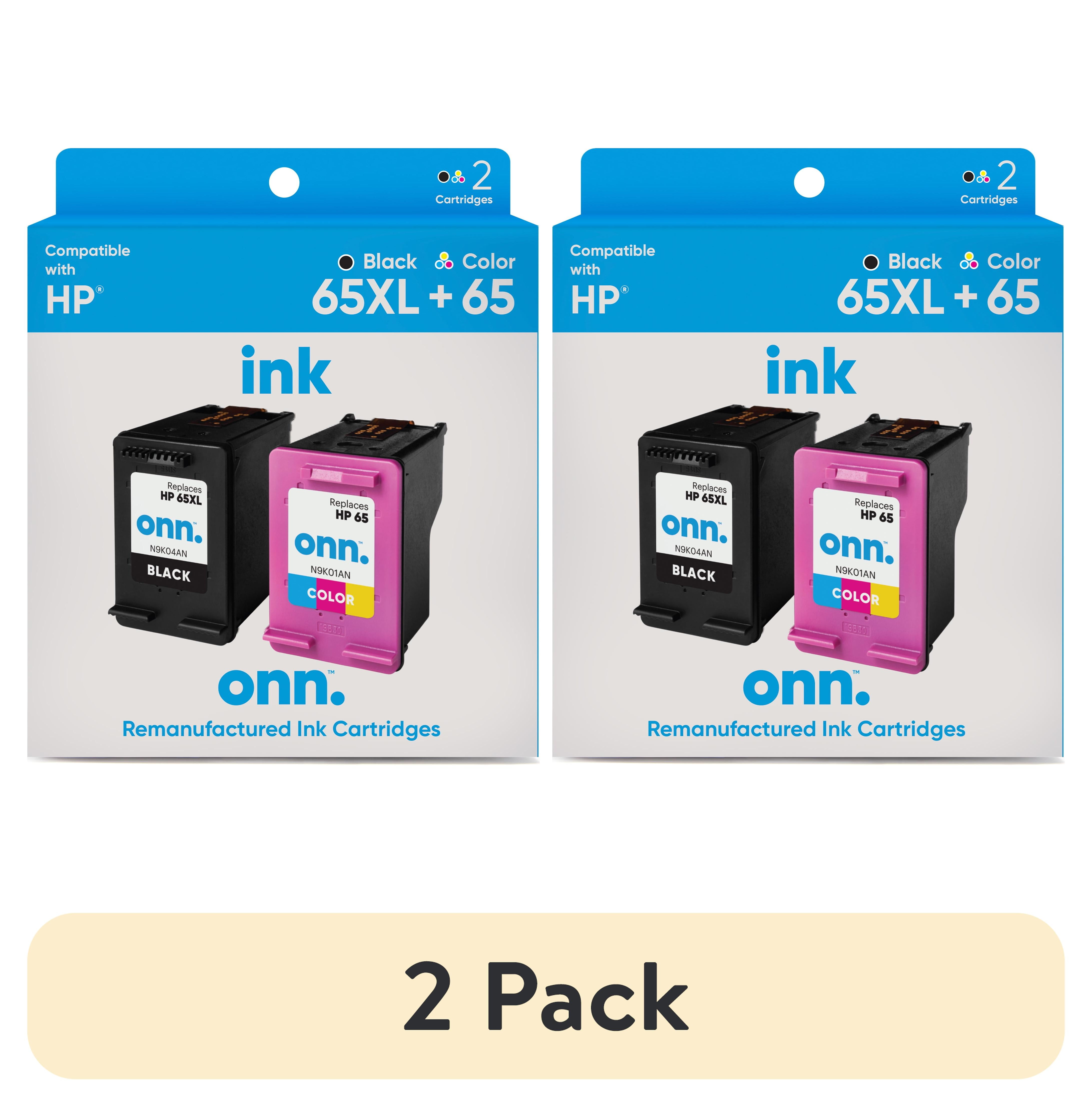 (2 pack) onn. HP 65XL/65 High Yield Black & Tri-Color Inkjet Cartridges ...