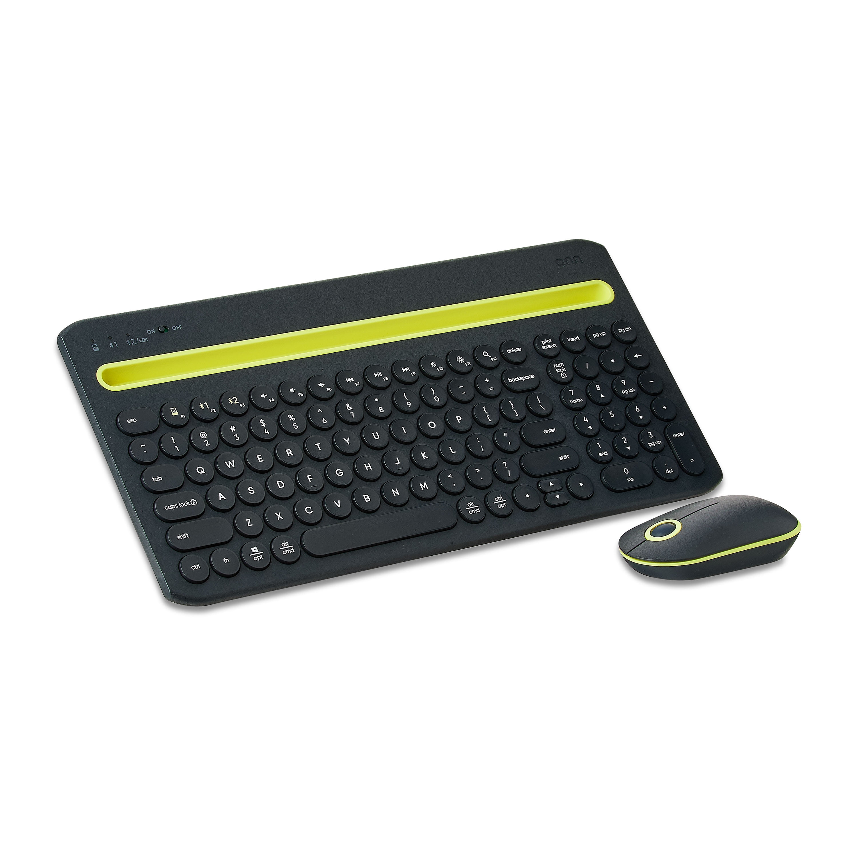 Onn Multi Device Wireless Full Size Keyboard And Mouse Set Gray And Yellow