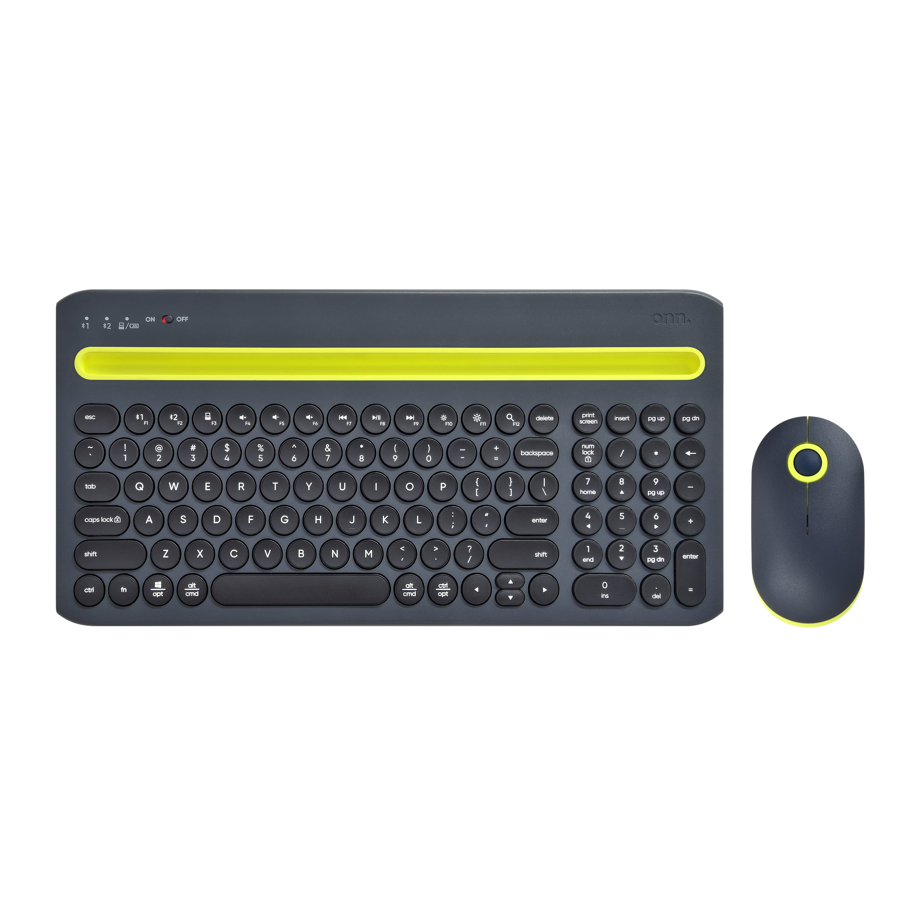 Brandclub Onn Multi Device Wireless Full Size Keyboard And 3 Button Mouse Set Gray And Yellow