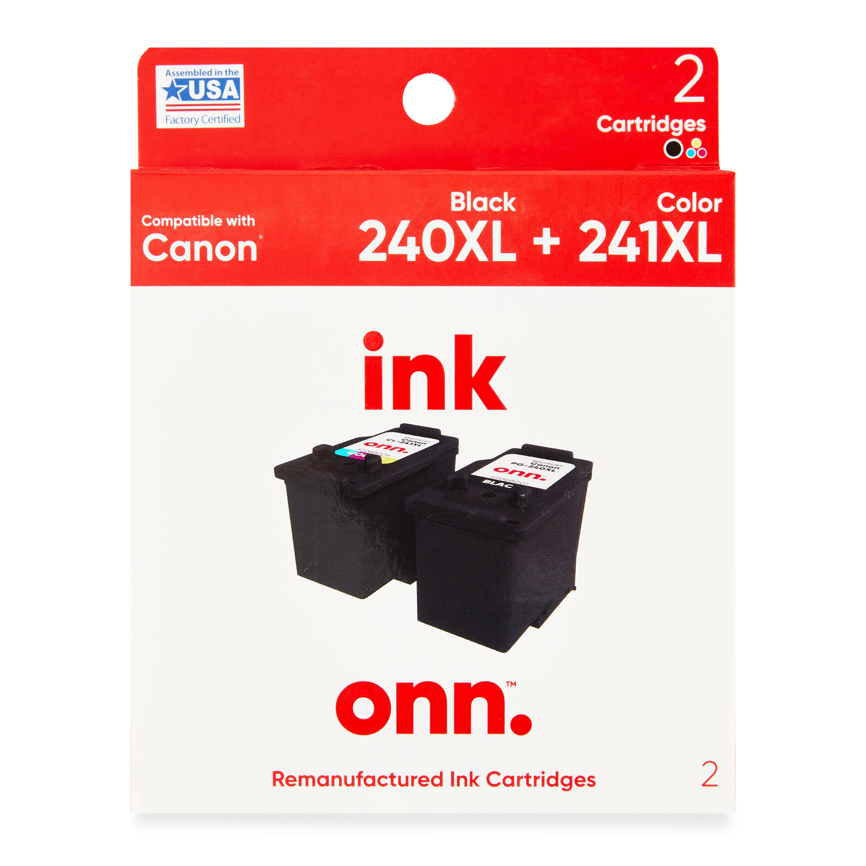 onn. Remanufactured Canon Ink Cartridges, 240XL Black and 241XL Color ...