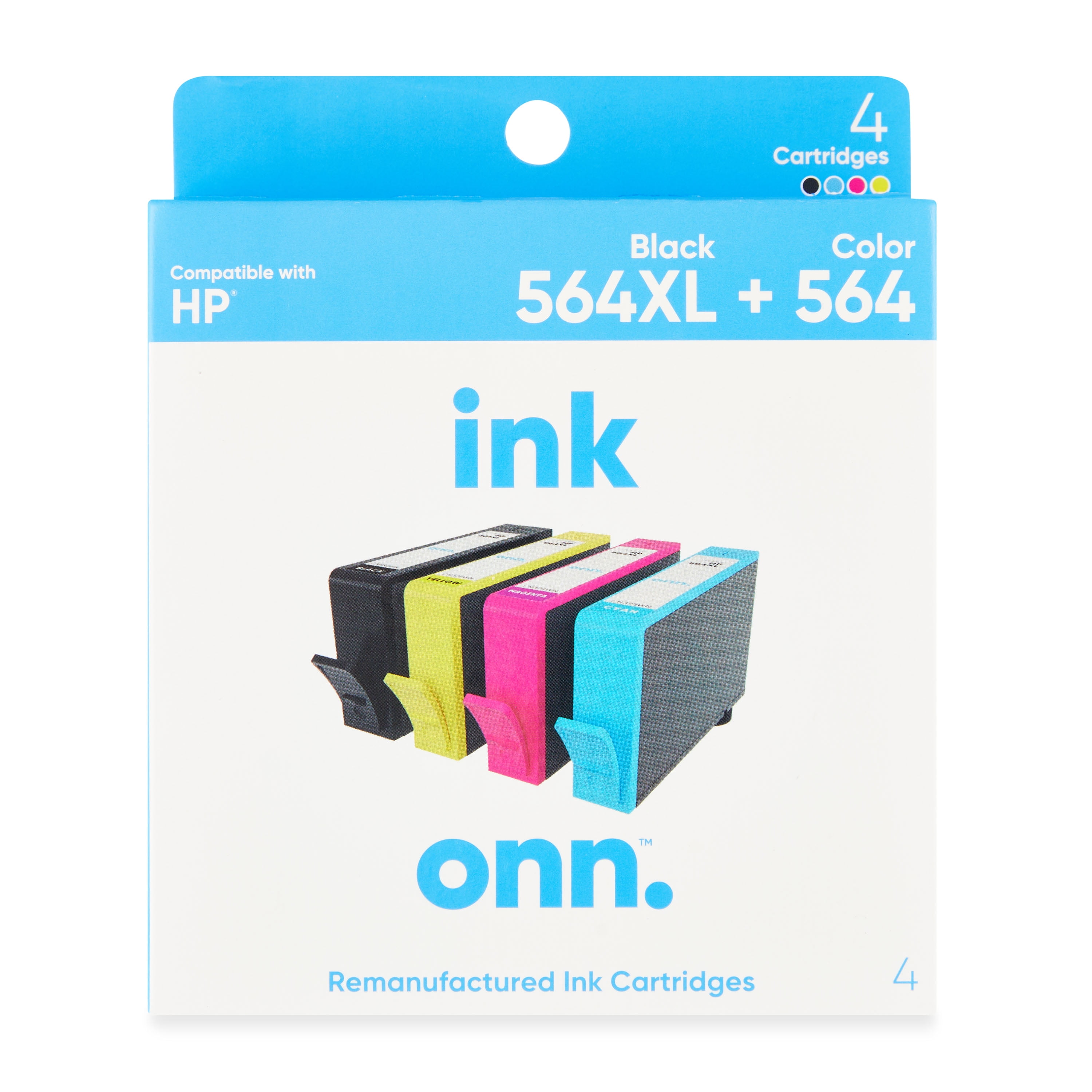 onn. Remanufactured HP 564XL/564 Black High Yield, Cyan, Magenta ...