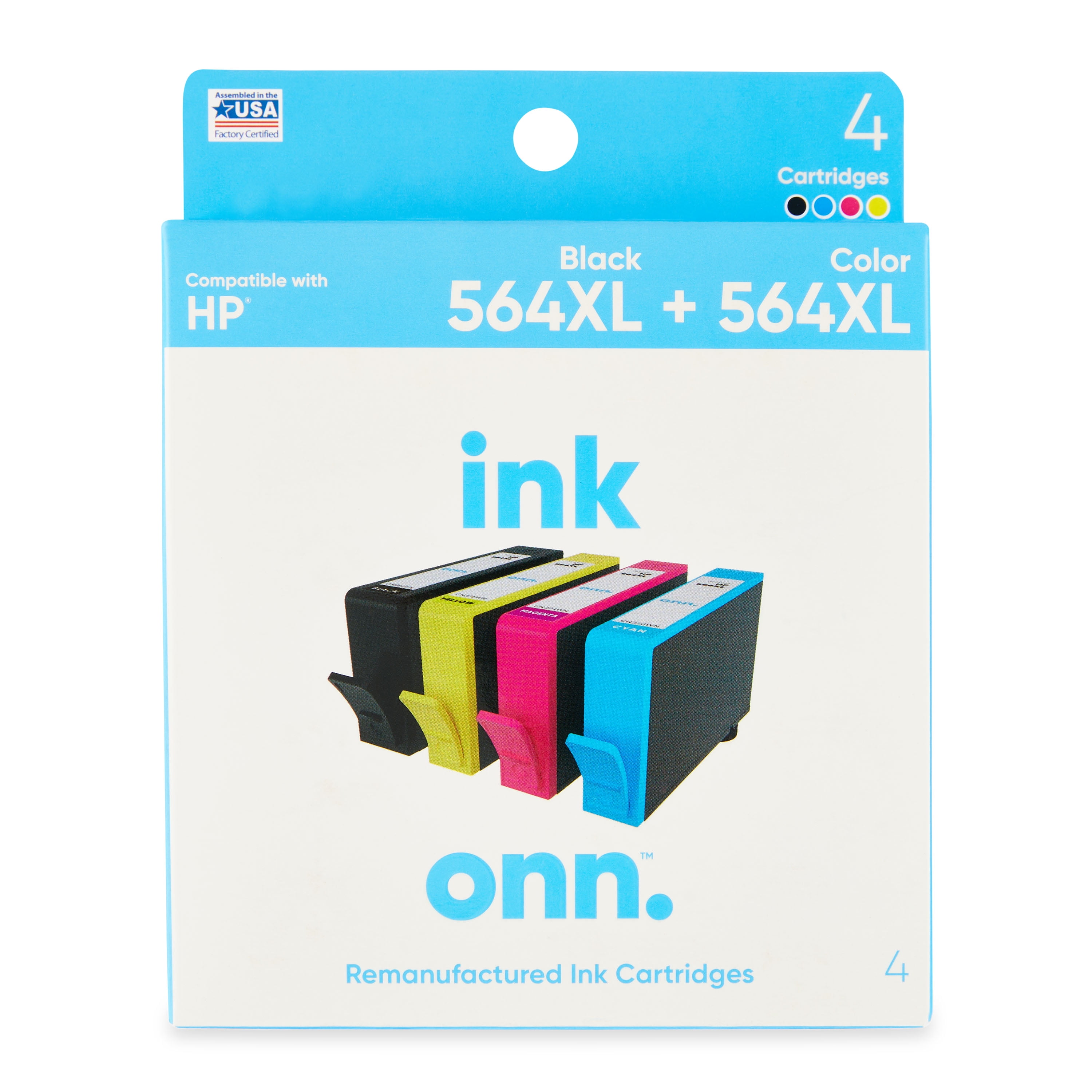 Remanufactured onn HP 564XL Black and 564XL Color Ink, 4 Cartridges ...