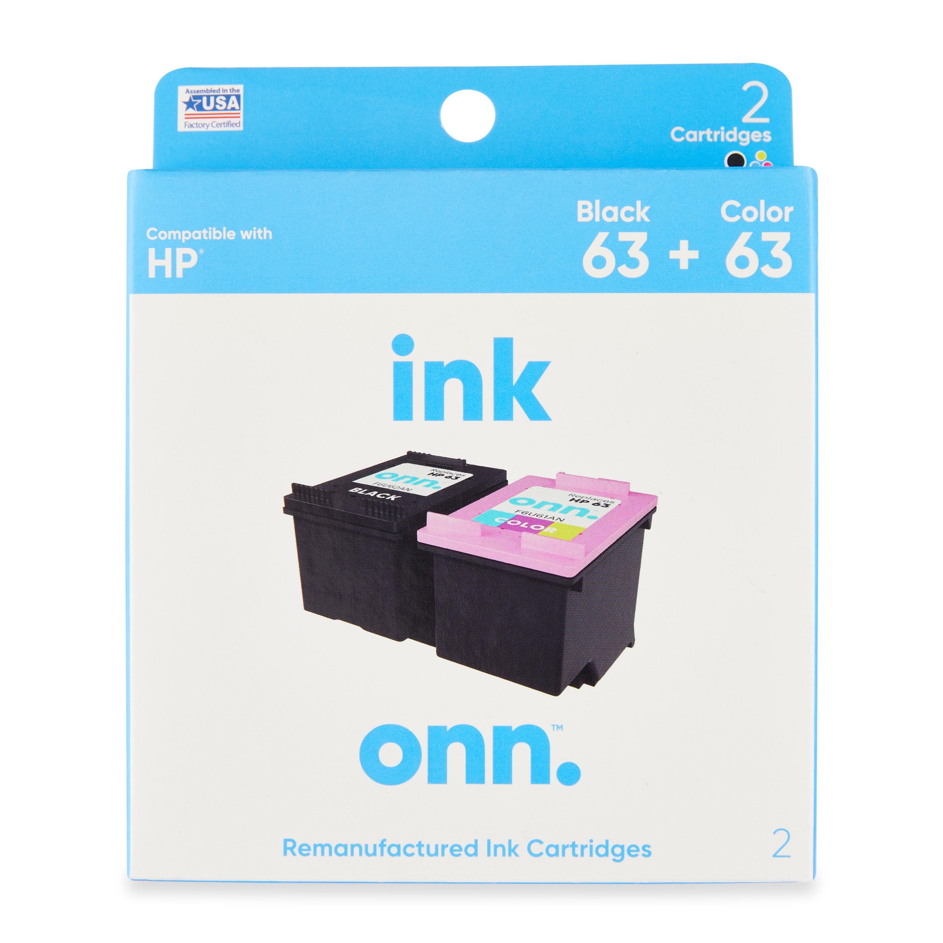 onn. Remanufactured HP 63 Black & Tri-Color Inkjet Cartridges 2-Pack ...