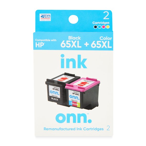 onn. Remanufactured HP 65XL Black and 65XL Tri-Color Ink Cartridges ...