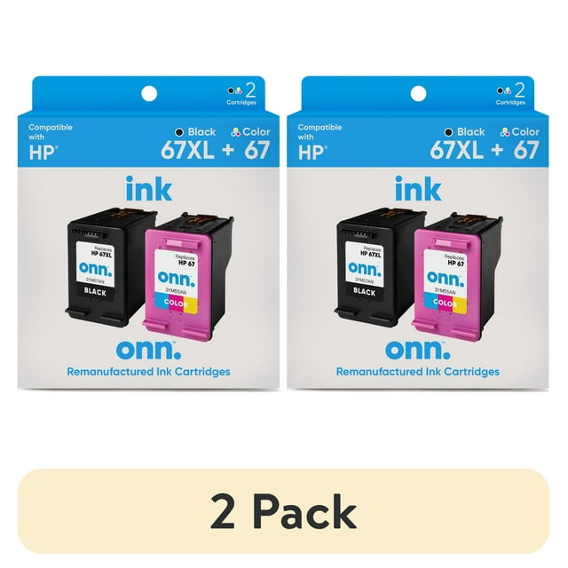 (2 pack) onn. HP 67XL/67 Remanufactured HP67XL Black 67 Tricolor 2-pack Printer Ink - Walmart.com