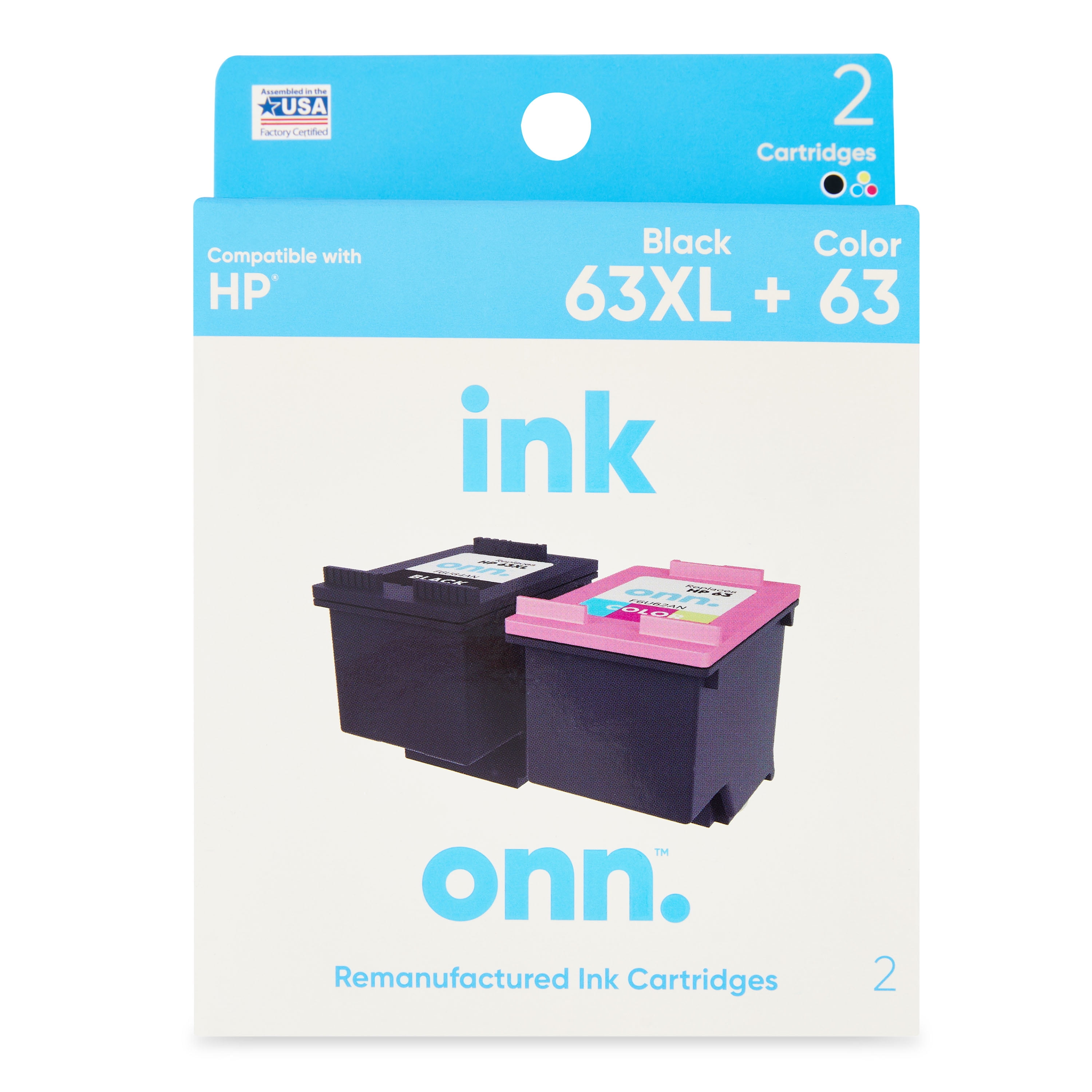onn. Remanufactured Ink Cartridges, HP 63XL Black & 63 Tri-Color ...