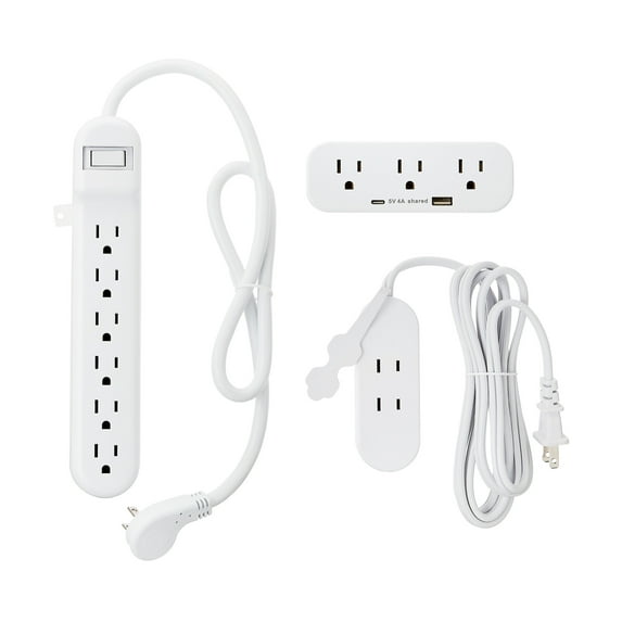 onn Surge Protecton 3-Pack, 6 AC Outlets 2.5ft Cord+3 Outlets Wall Tap+ ...