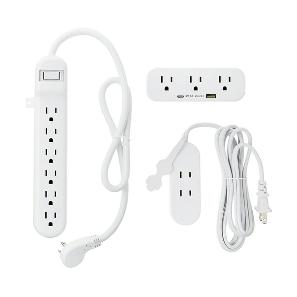 onn. Surge Protecton 3-Pack, 6 AC Outlet 2.5ft Cord+3 OL Wall Tap+2 OL ...