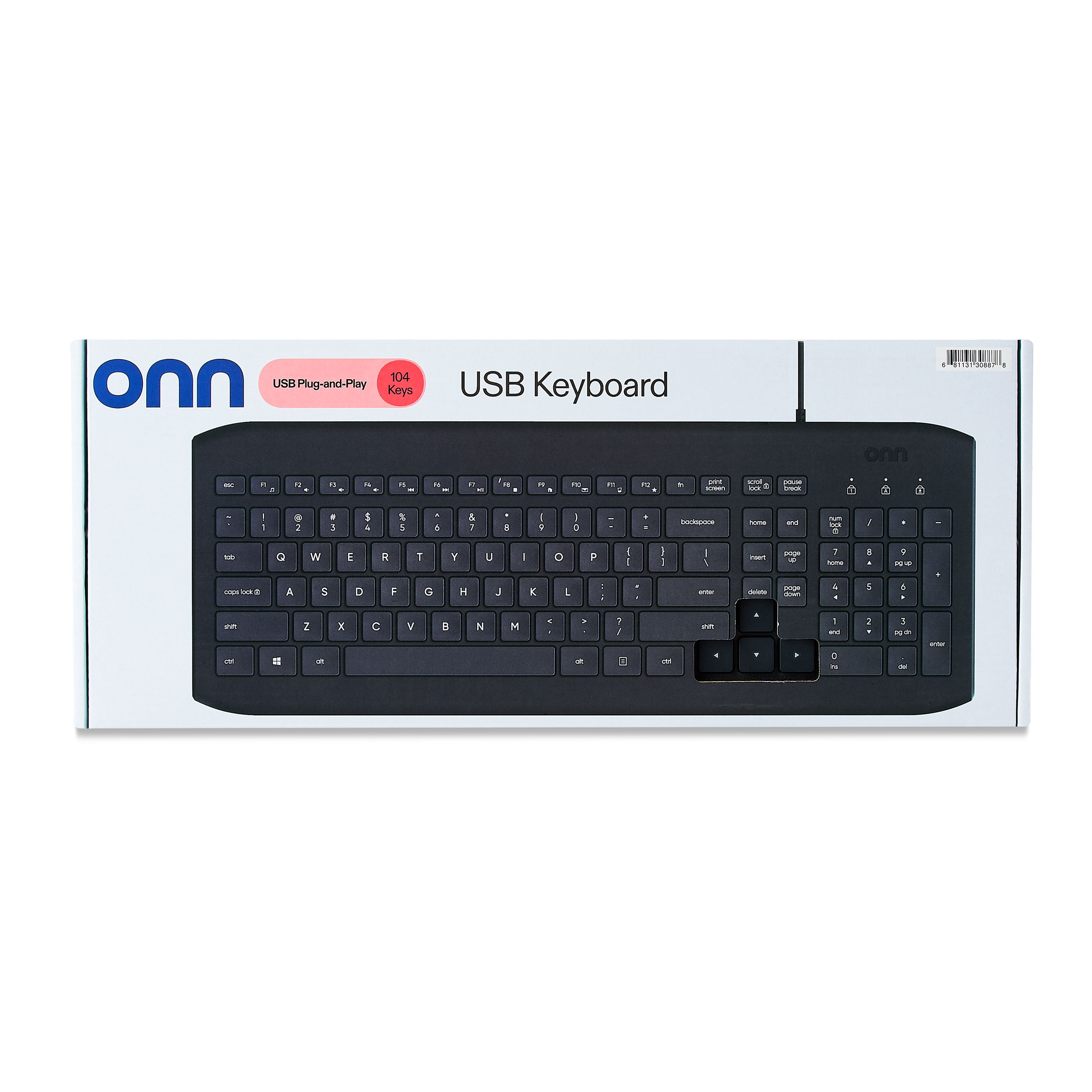 onn. USB Computer Keyboard with 104-Keys, 5 ft Cable, Windows and Mac ...