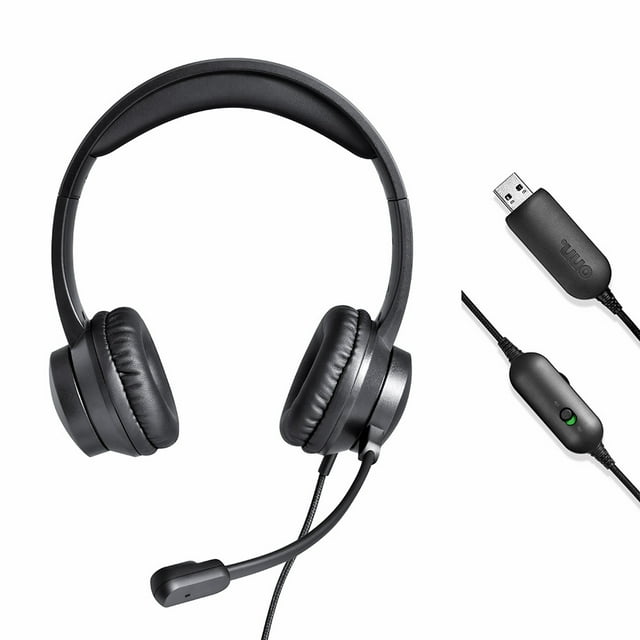 onn. USB Stereo Headset with Built-in Microphone and in-Line Volume ...