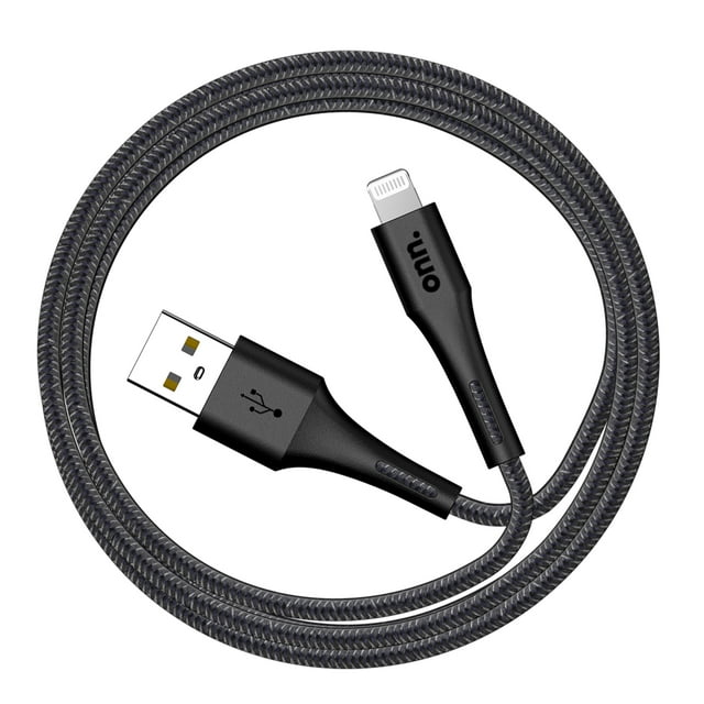 onn. USB Type a to Lightning Charging and Data Braided Cable for iPhone ...