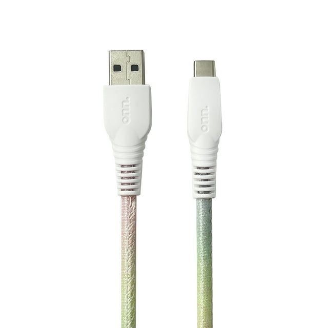 onn. USB to USB-C Glitter Cable, 6' Cord, Pastel Multi-Color - Walmart.com