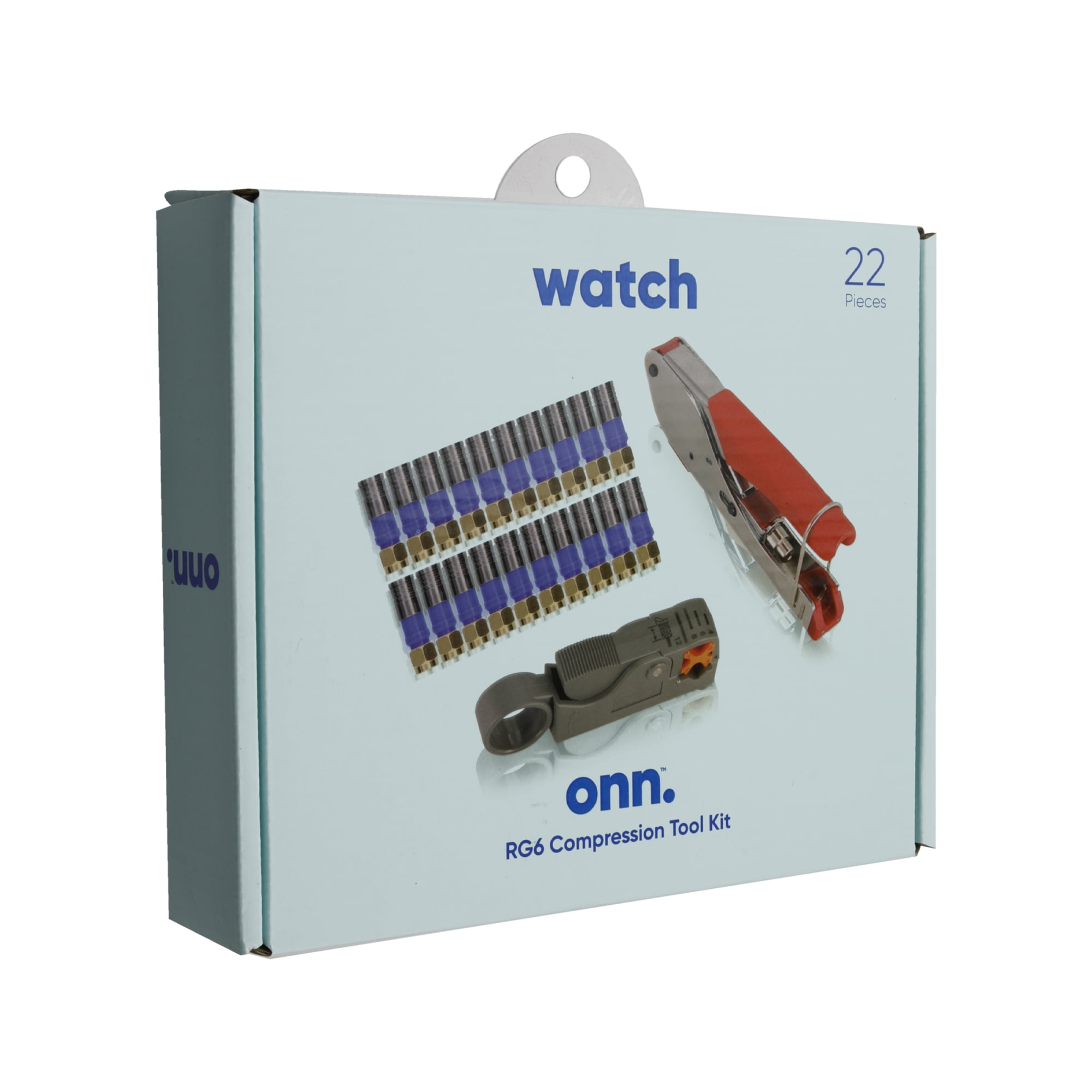 onn. Universal RG6 Steel Coax Compression Tool Kit, 22 Piece Quad ...