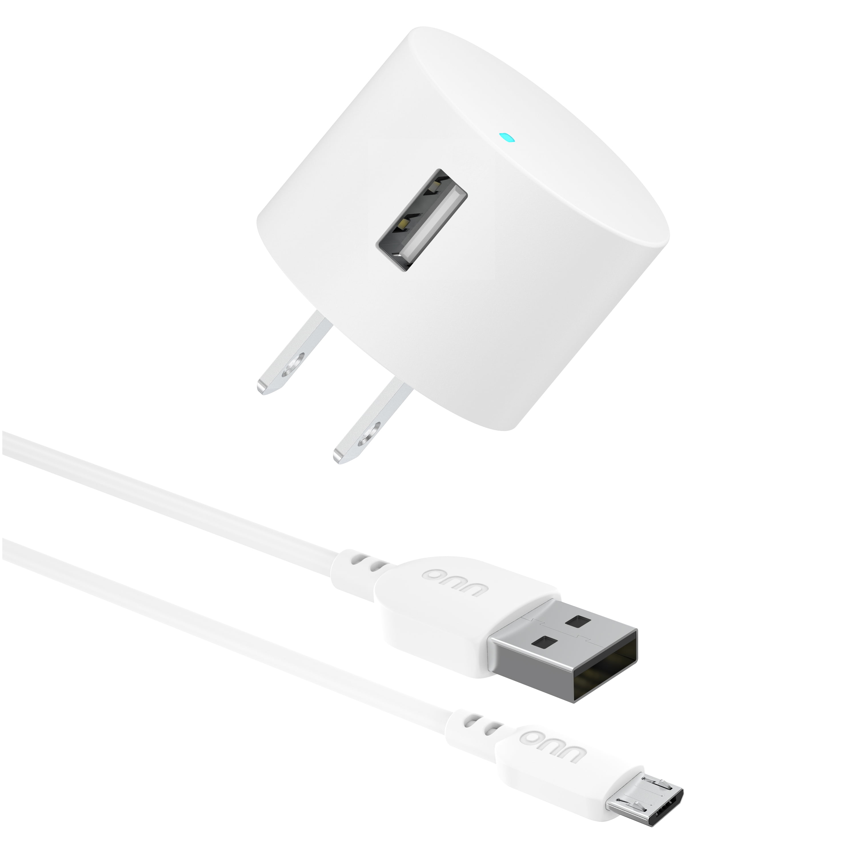 Onn+ 12W USB-A Wall Charger with 3ft Micro-USB Cable, Foldable Plug ...
