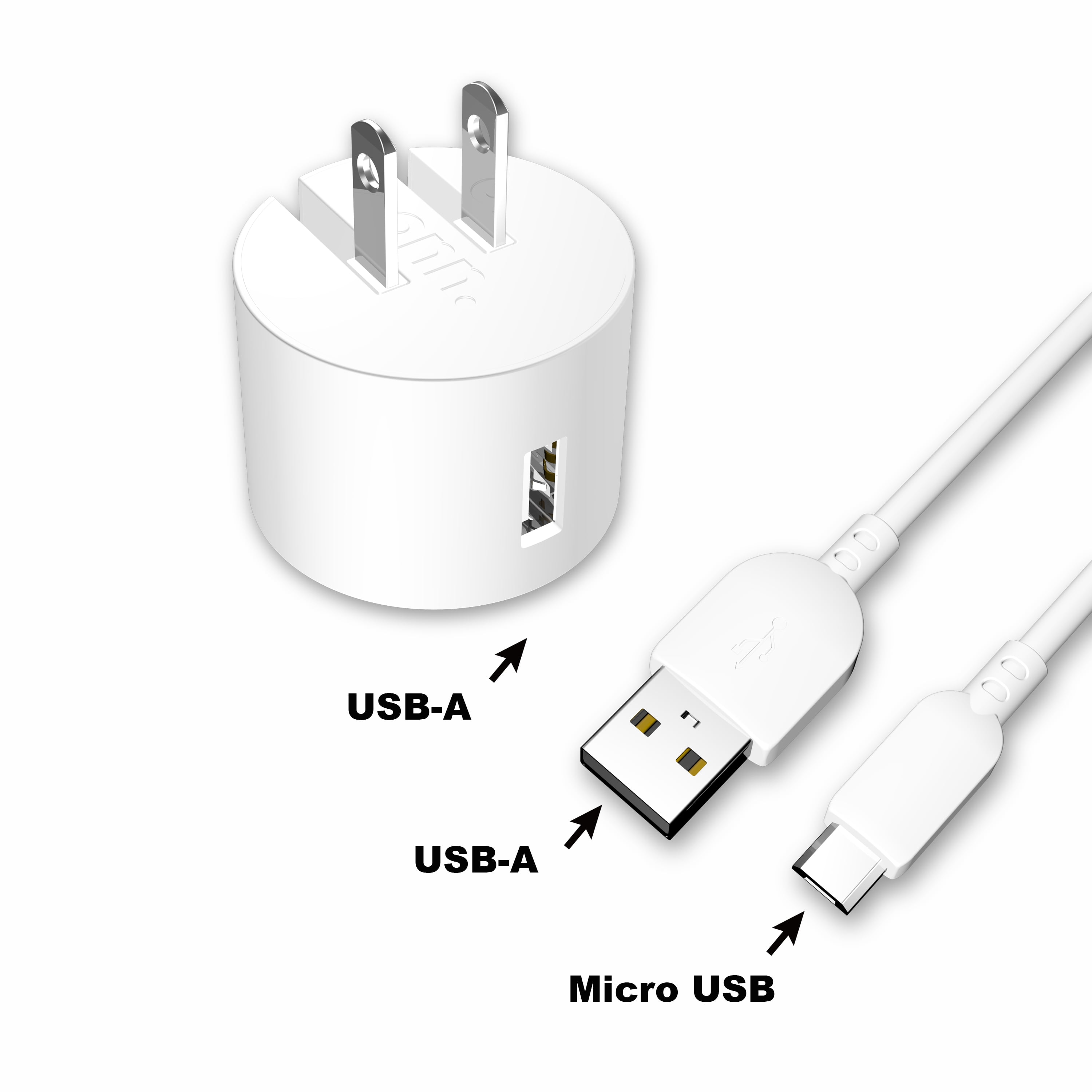 onn. Wall Charging Kit with 3ft Micro-USB to USB Cable, White,LED Power ...