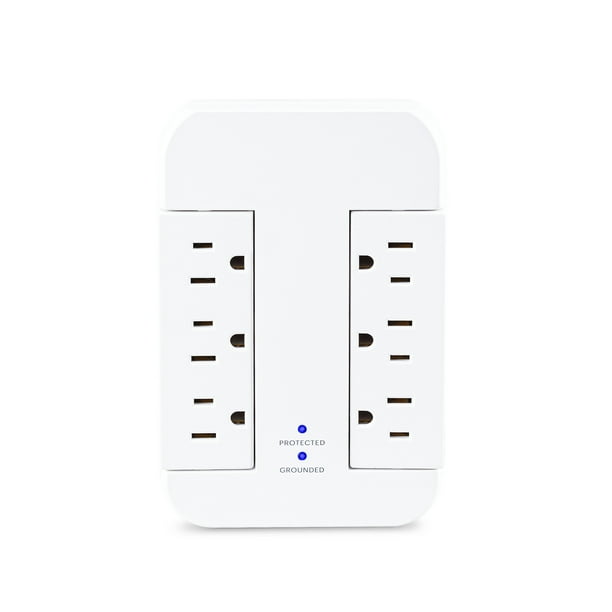onn. White Swivel Surge Protector Wall Tap with 6 Outlets and 500 ...