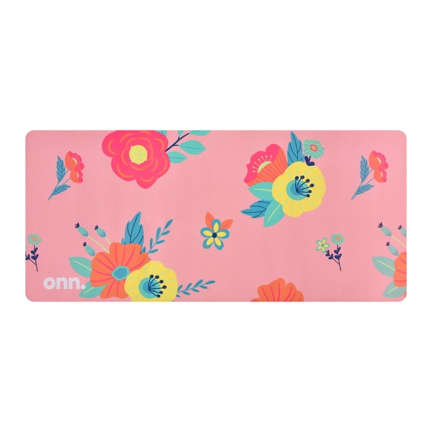 onn. XL Desktop Mouse Mat with Anti-Slip Base, Polyester, Pink Flowers ...