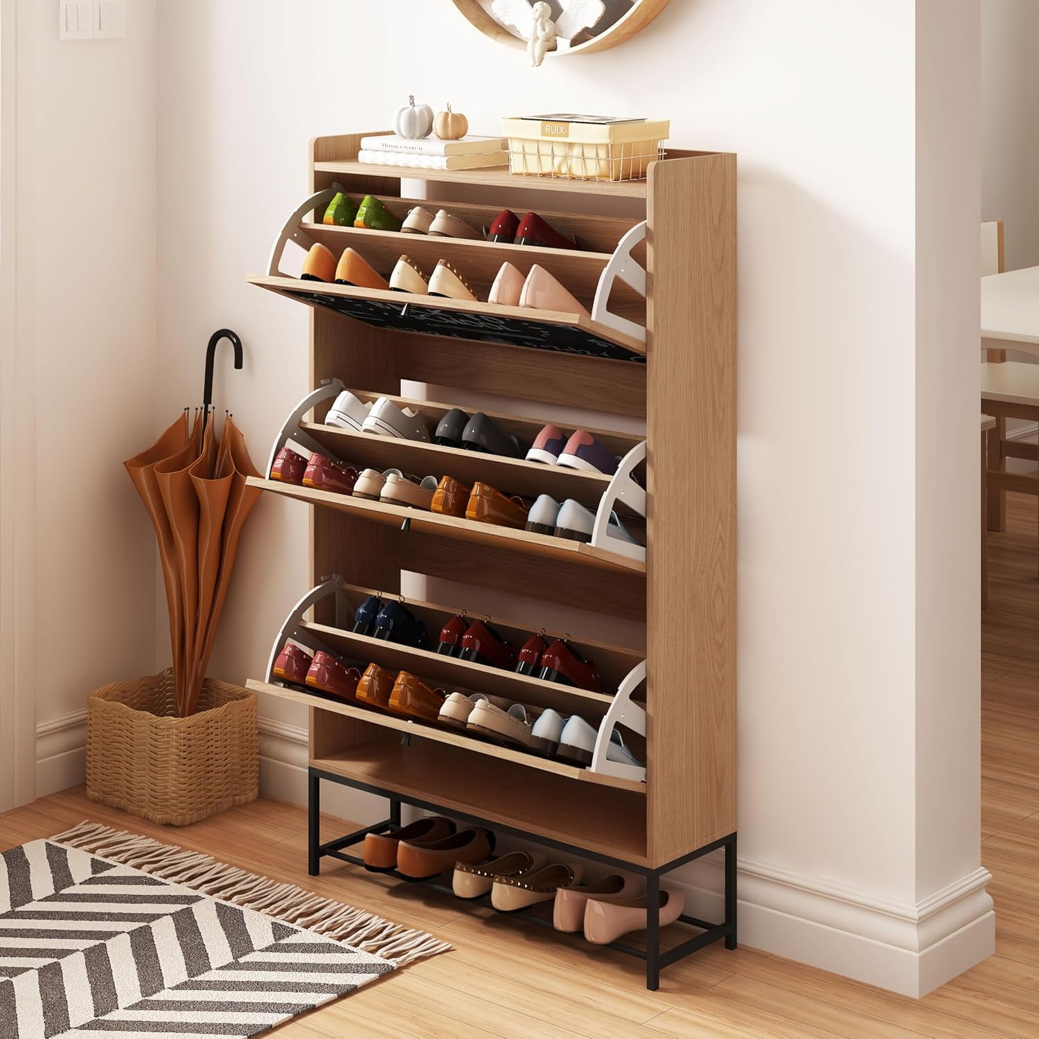 ophjkbn Narrow Shoe Storage Cabinet with 2 Flip Drawers Freestanding ...