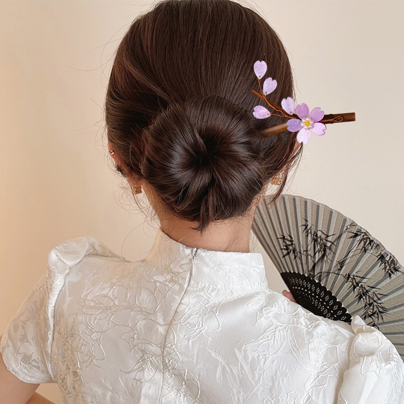 opolski Chinese Style Hair Stick Flower Faux Pearls Decor Hair ...