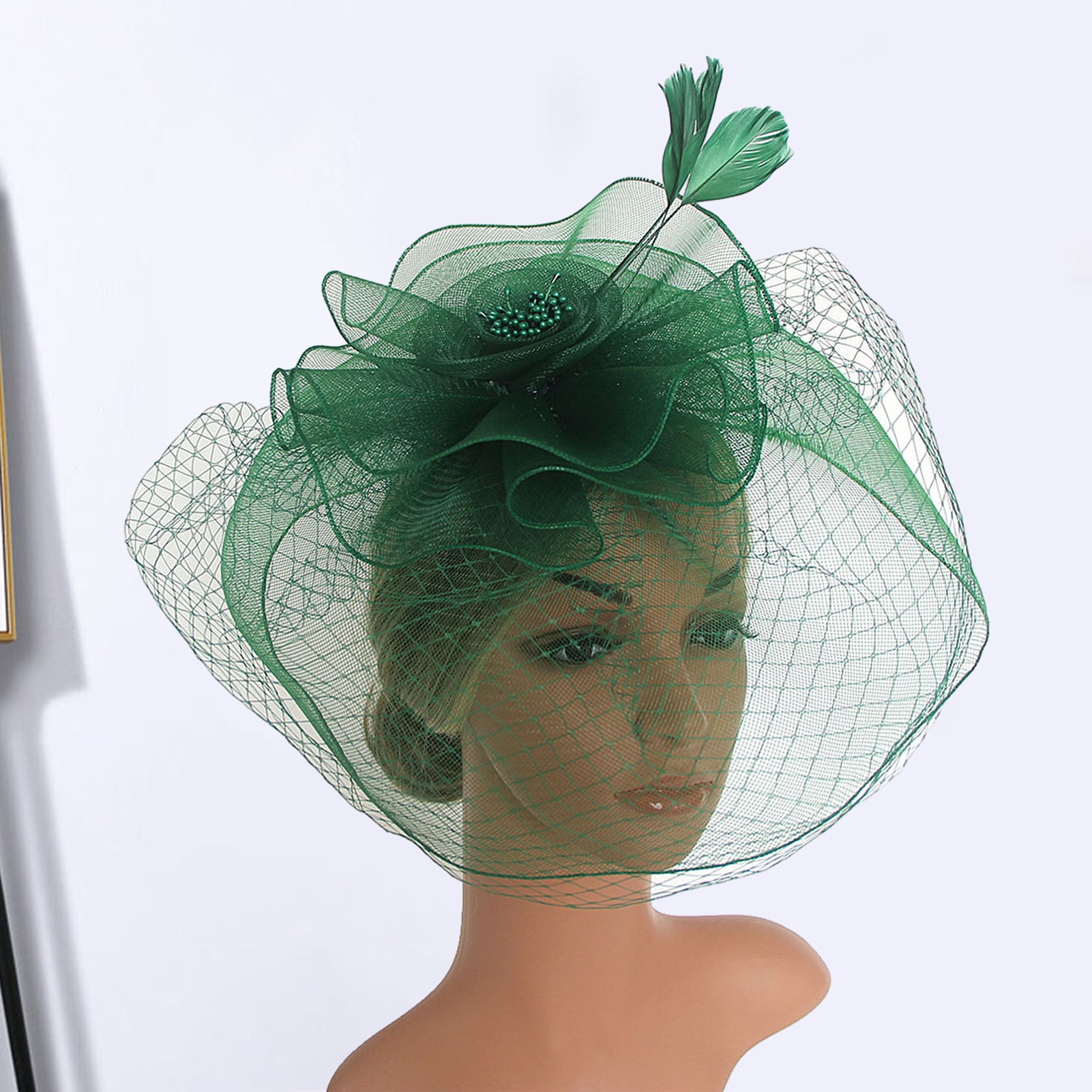 opolski Wiomen Party Fascinator Hat Mesh Fishnet Feather Vintage Flower ...