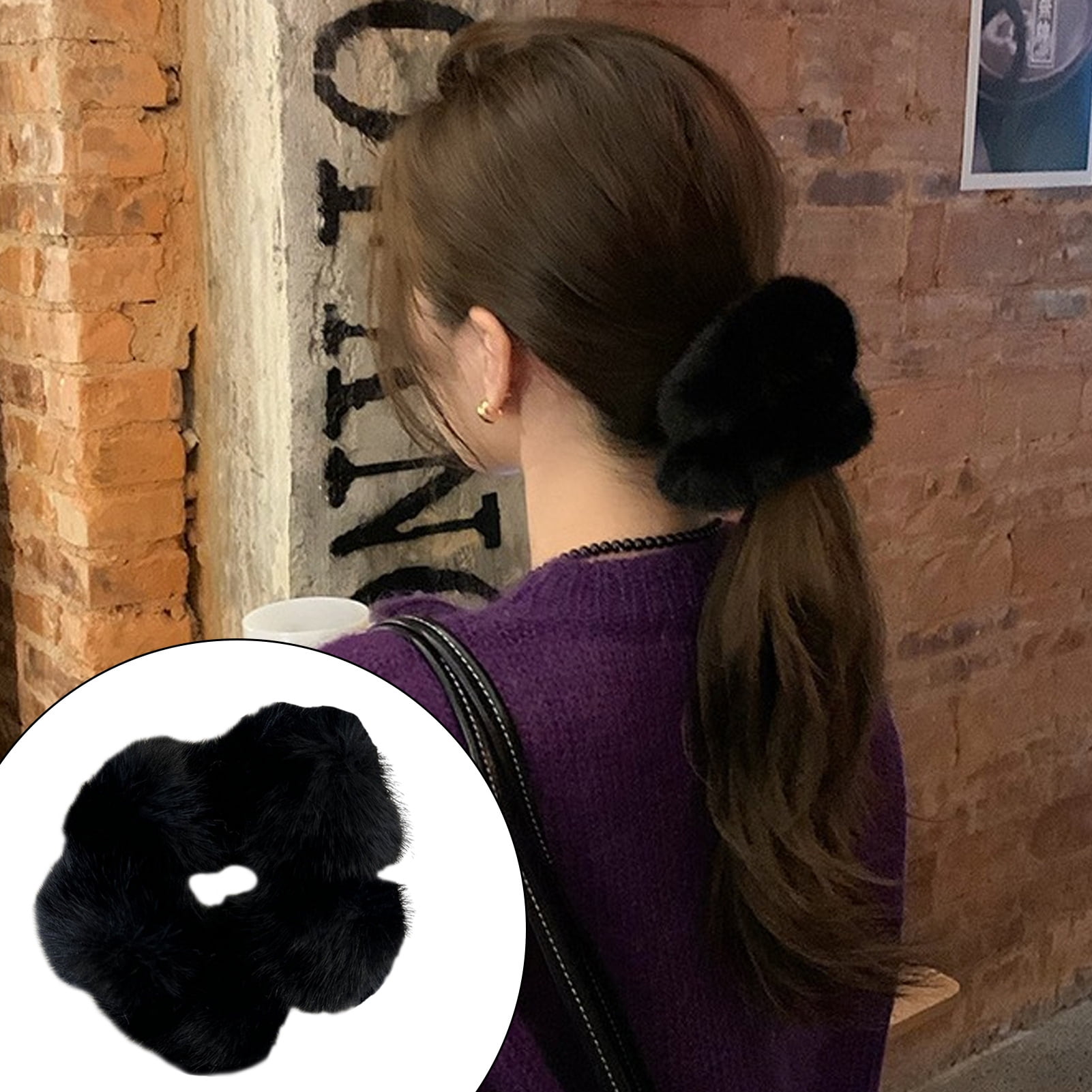 opolski Women Hair Ring Soft Fluffy Plush High Elasticity Solid Color ...