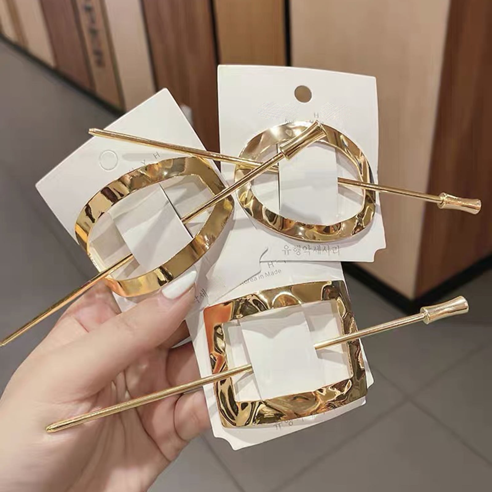 opolski Women Hair Stick Stainless Alloy Polished Smooth Geometric ...