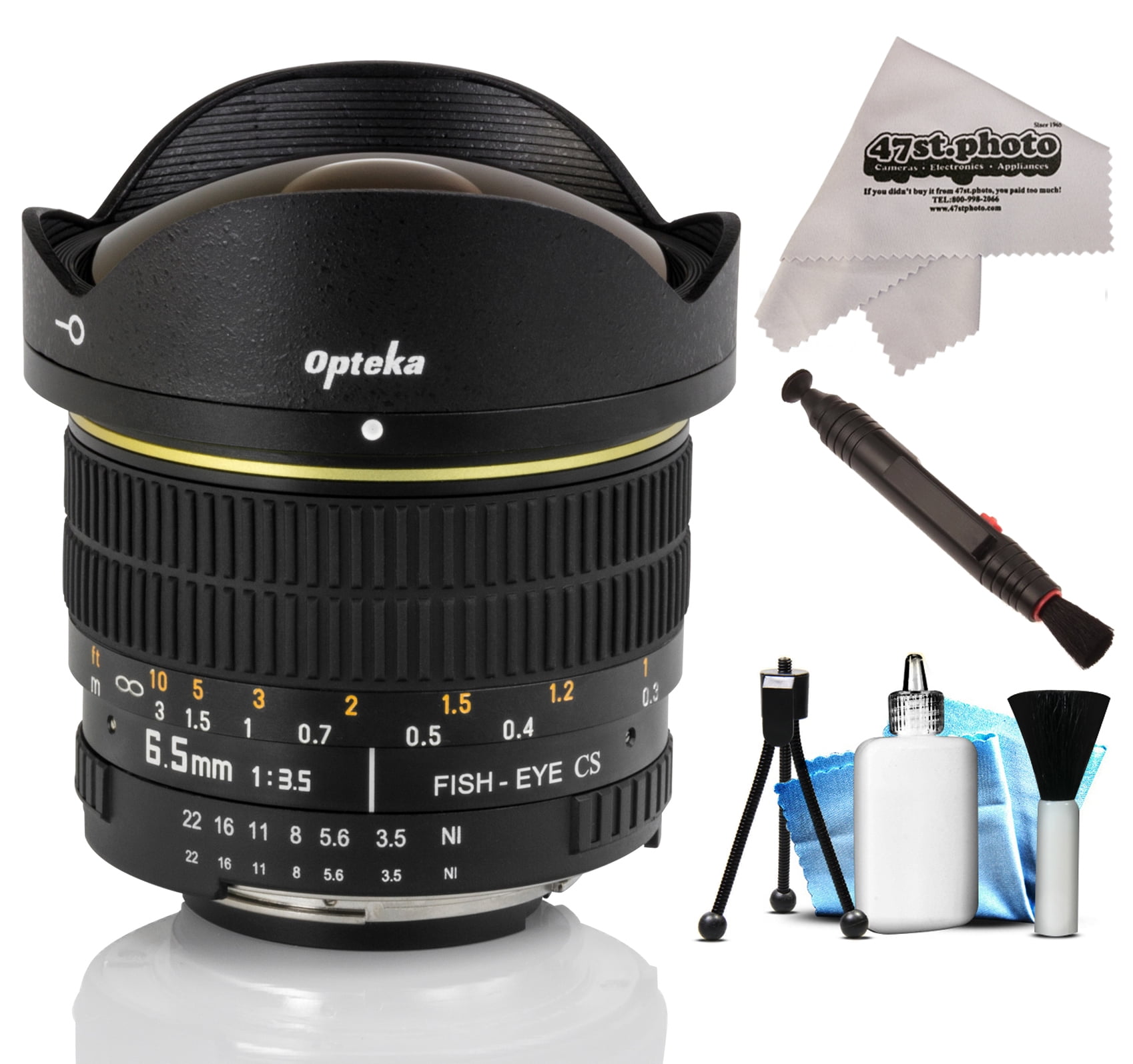 opteka 6.5mm f/3.5 hd aspherical fisheye lens with cleaning bundle for ...