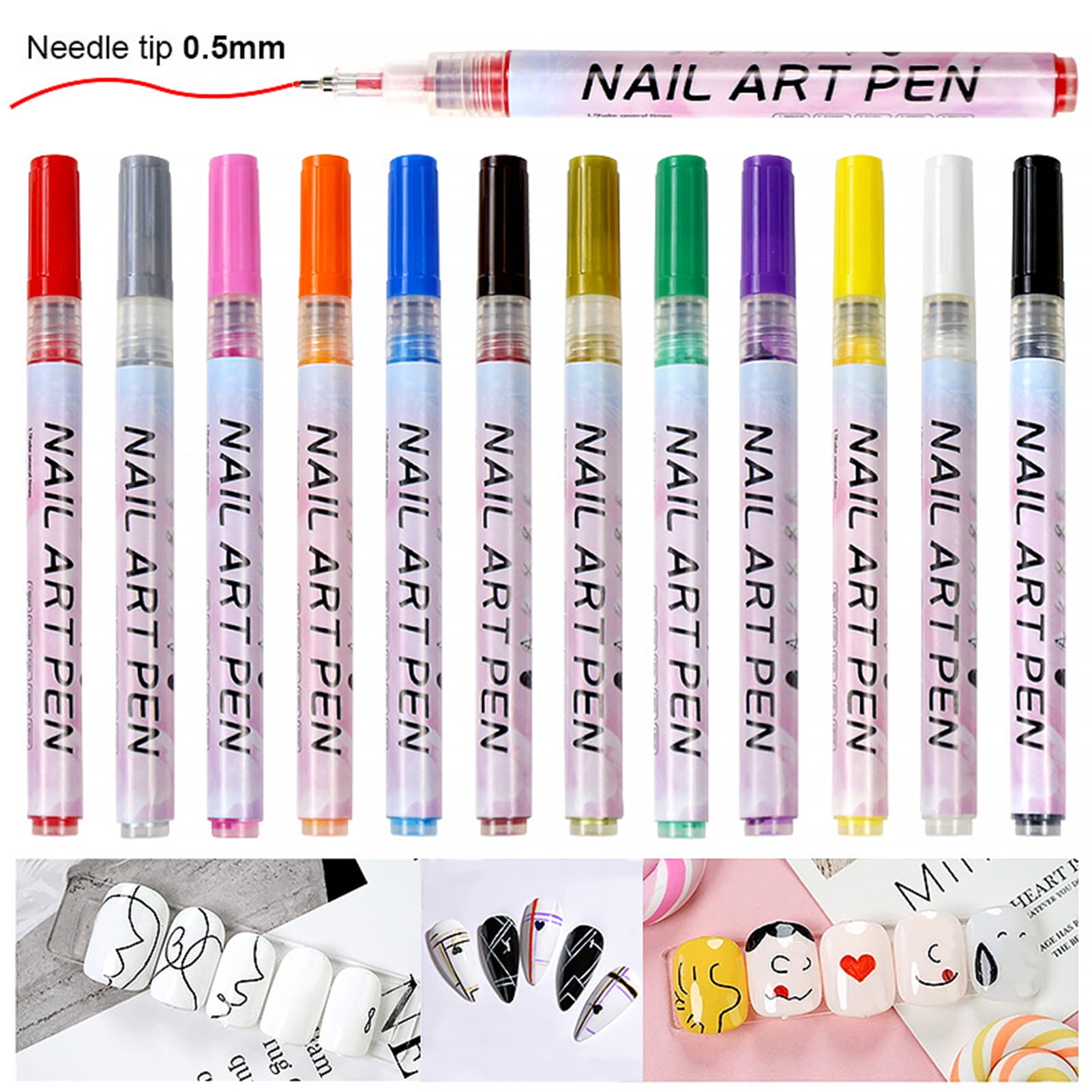 opvise 0.5mm Needle Tip Fast Drying Creative Nail Art Pen 12 Colors ...