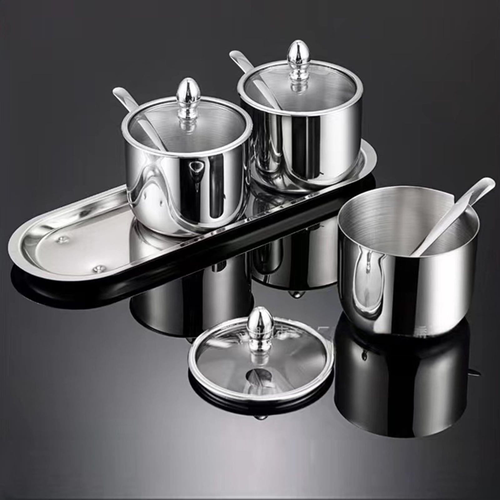 opvise 1/2/3Pcs Seasoning Jar Stainless Steel Sugar Container with ...