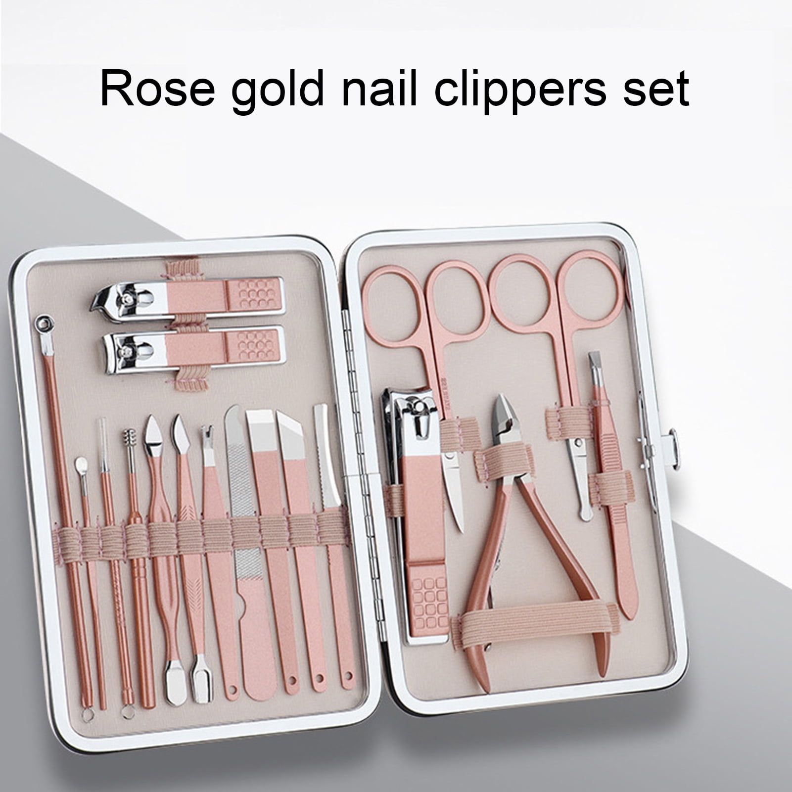 opvise 1 Set Rose Gold Color Manicure Cutters Hygienic Faux Leather ...